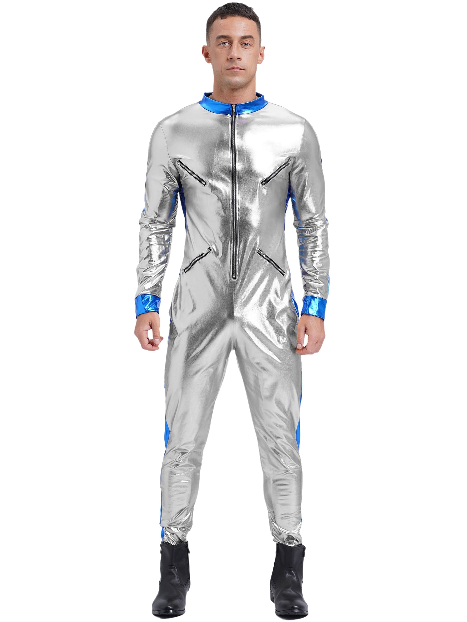 XUNZOO Men's Space Man Uniform Shiny Metallic Astronaut Long Sleeve ...