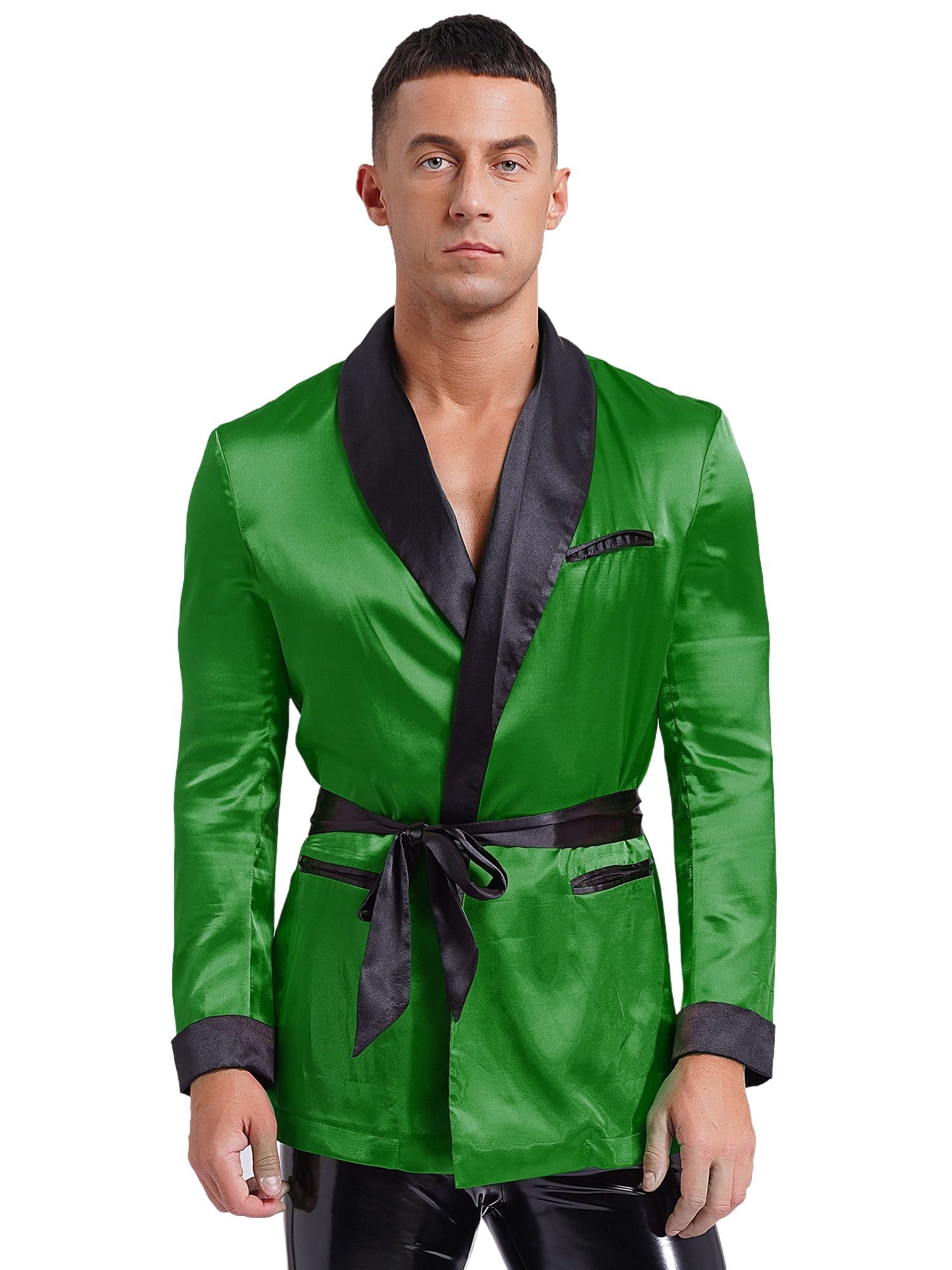 XUNZOO Mens Satin Smoking Robe with Belt Cool Smoking Jacket Kimono ...