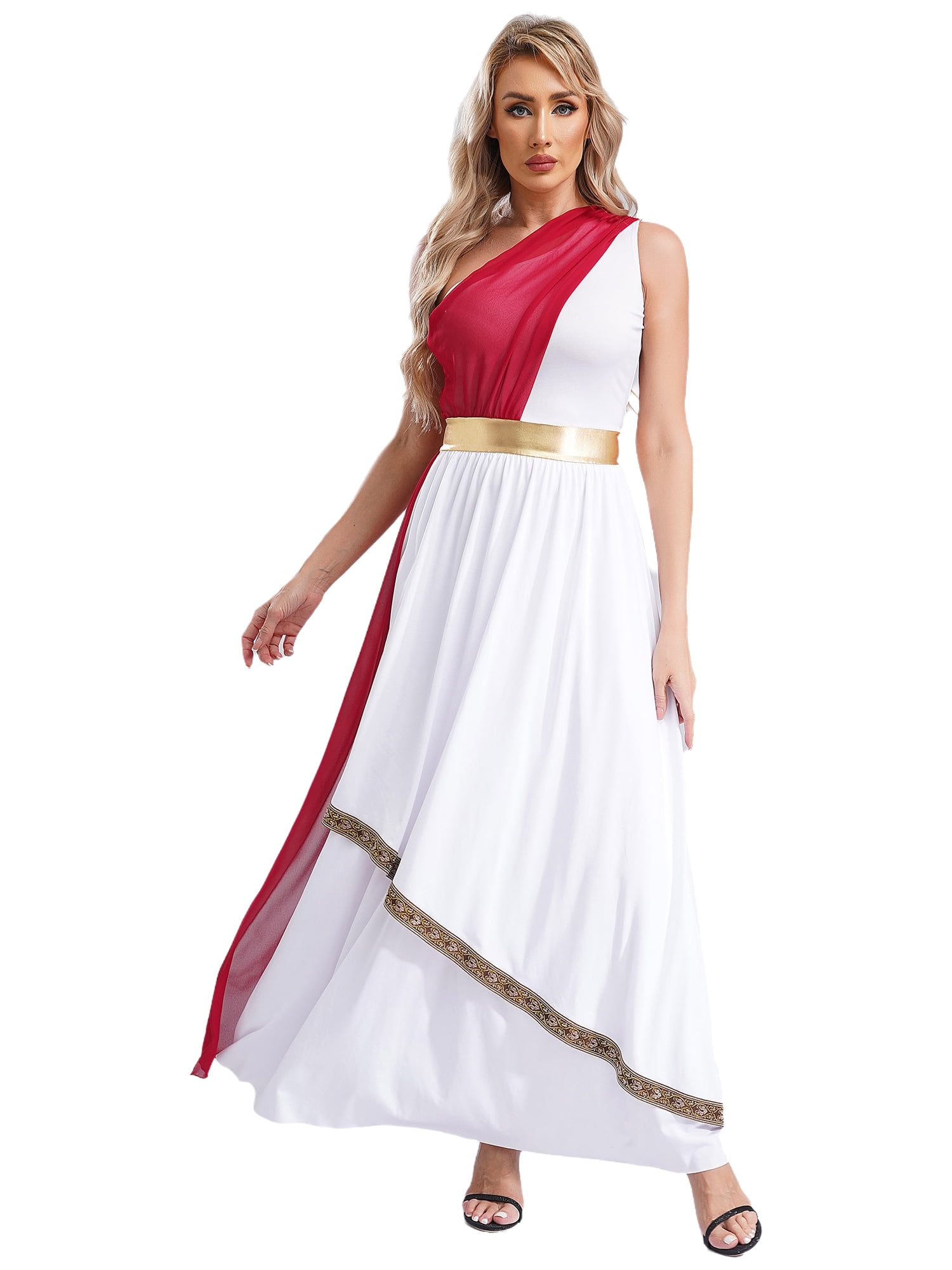 XUNZOO Womens Ancient Greek Dress Grecian One Shoulder Flowy Maxi Dress ...