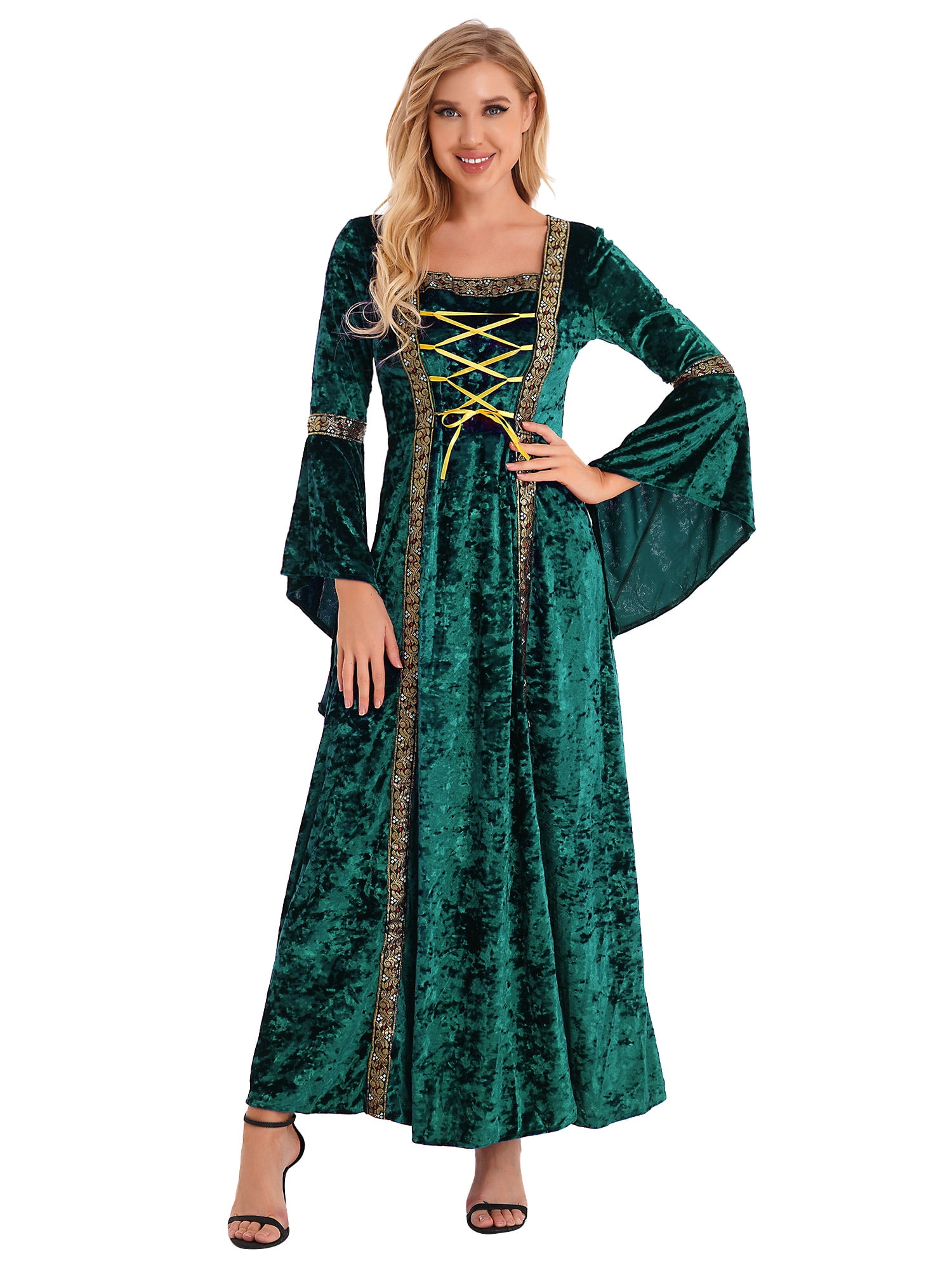XUNZOO Womens Medieval Victoria Queen Princess Velvet Dress Renaissance ...