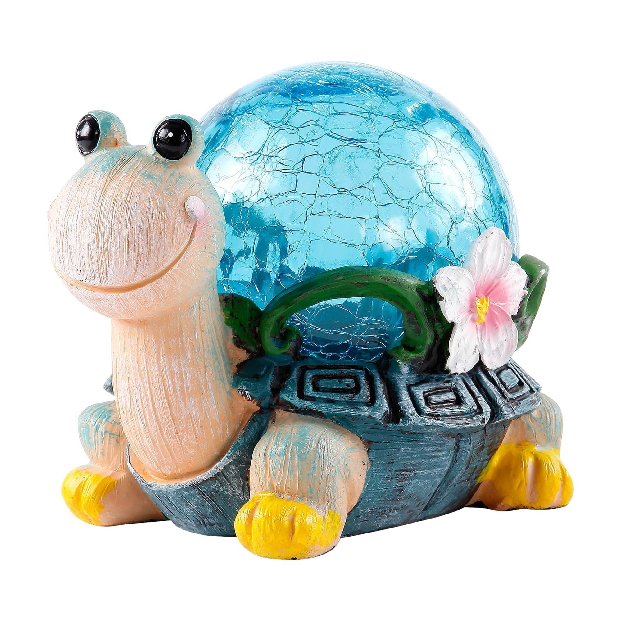 XURLEQ Solar Outdoor Decor Light, Crystal Ball Turtle Garden Statue with Solar Light, Resin LED ...