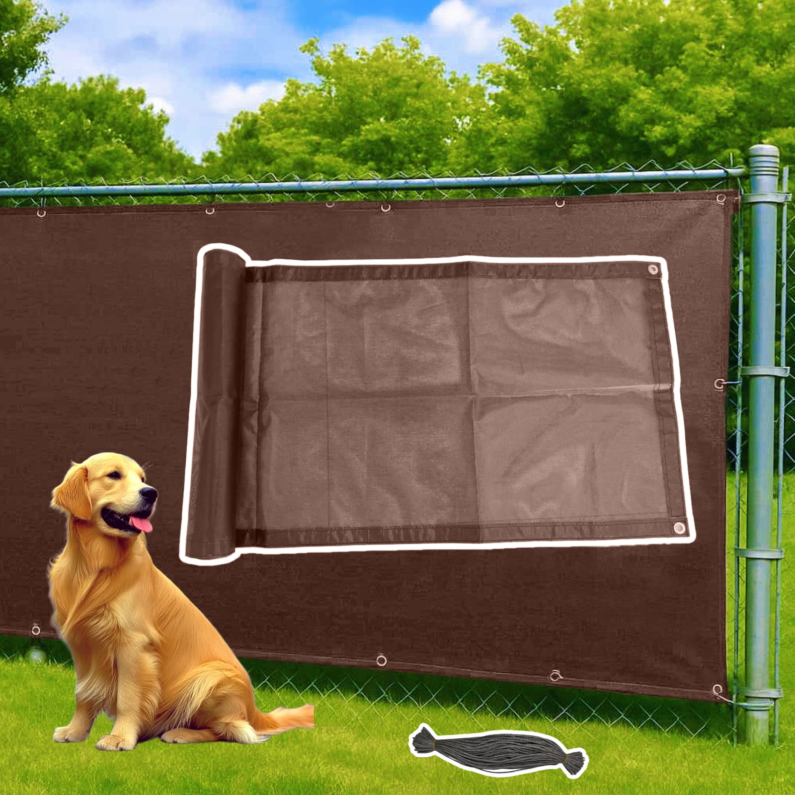 XUSKY Vinyl Coated Fence Privacy Screen, 6ft x 50ft, Brown Mesh with ...