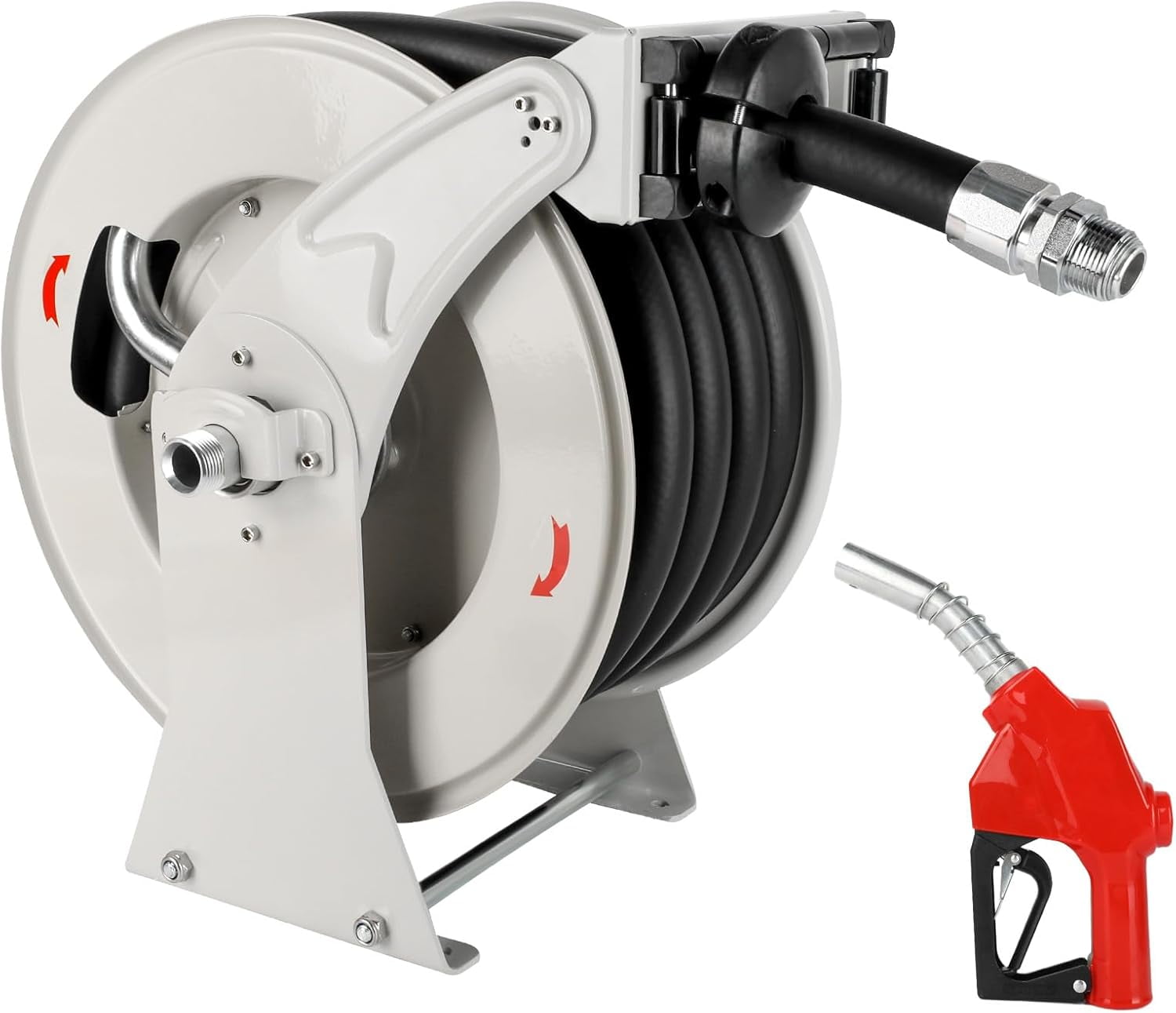 XUTUMM Fuel Hose Reel Retractable 1" x 33' Adjustable Dual Arm, All ...