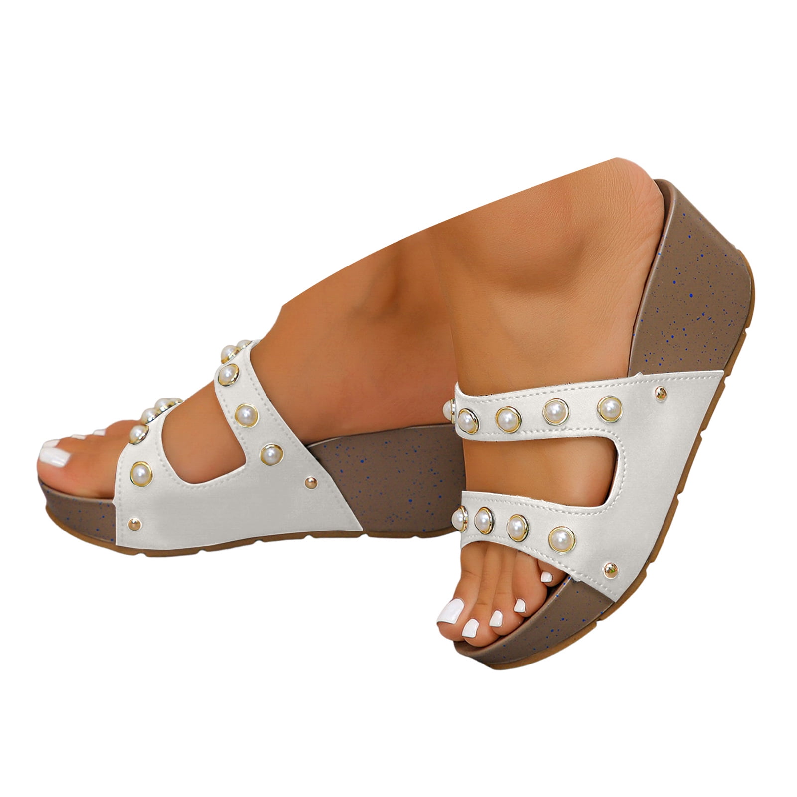 XUXIANYIP Slides Sandals for Women Slippers Pearl Platform Wedge Heel ...