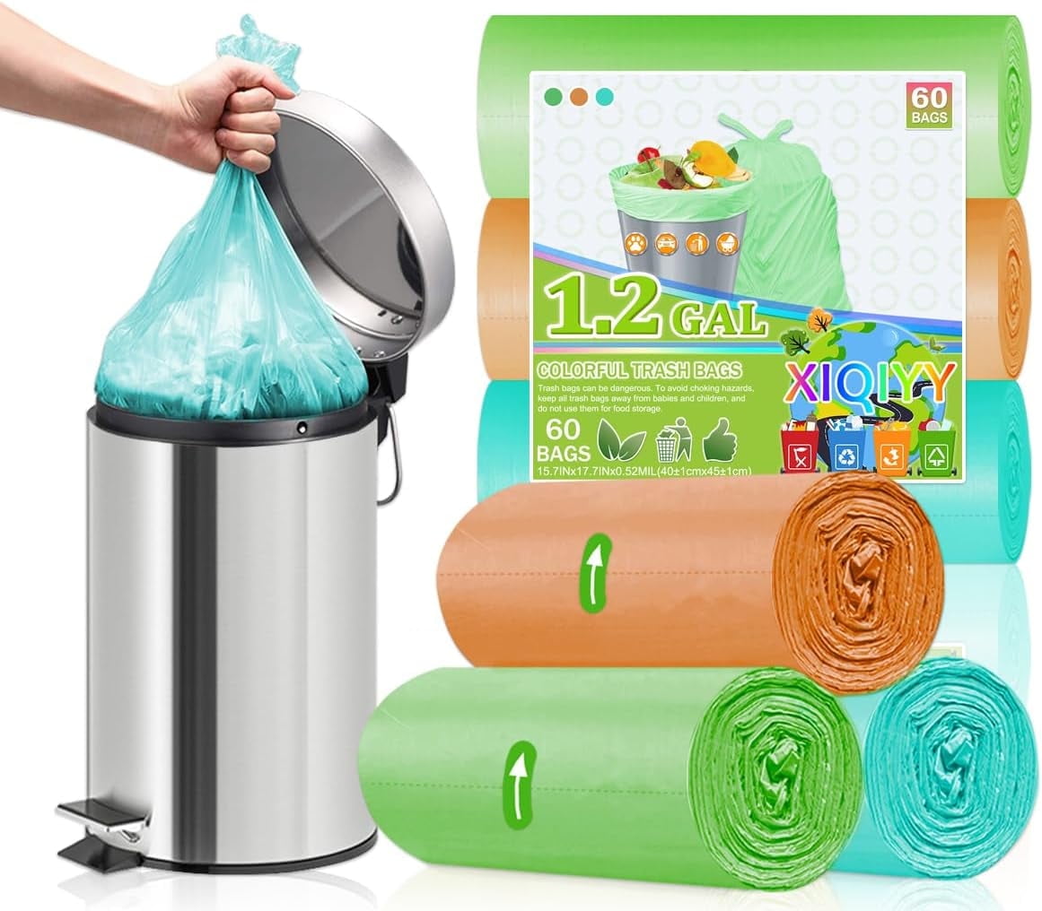 XUXRUS 1.2 Gallon Small Trash Bags, 5L Colorful Garbage Bags,60 Count ...