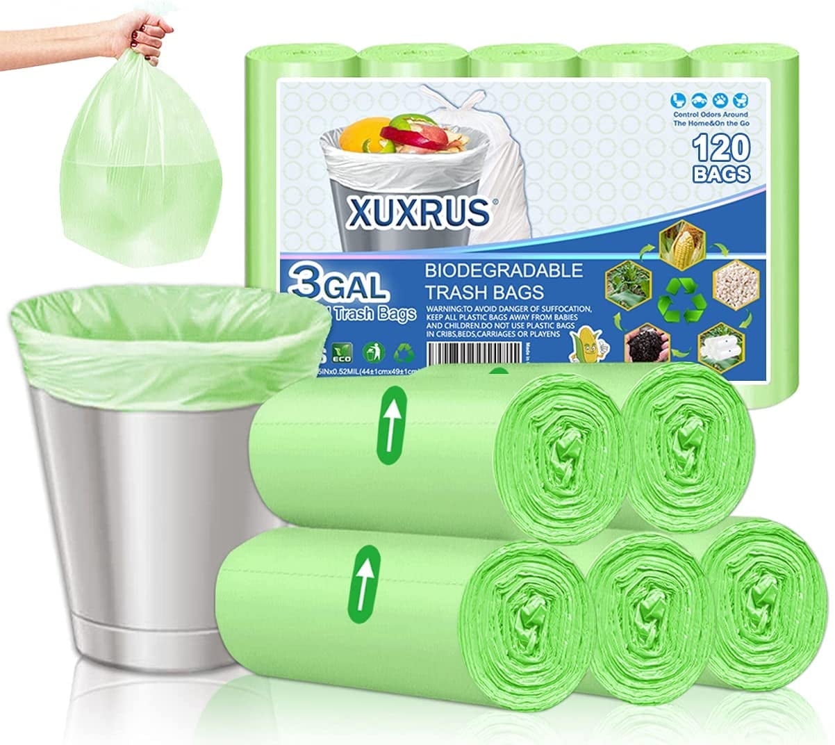 XUXRUS 10 Litres Compost Bags Small Garbage Bags Biodegradable 3 Gallon ...