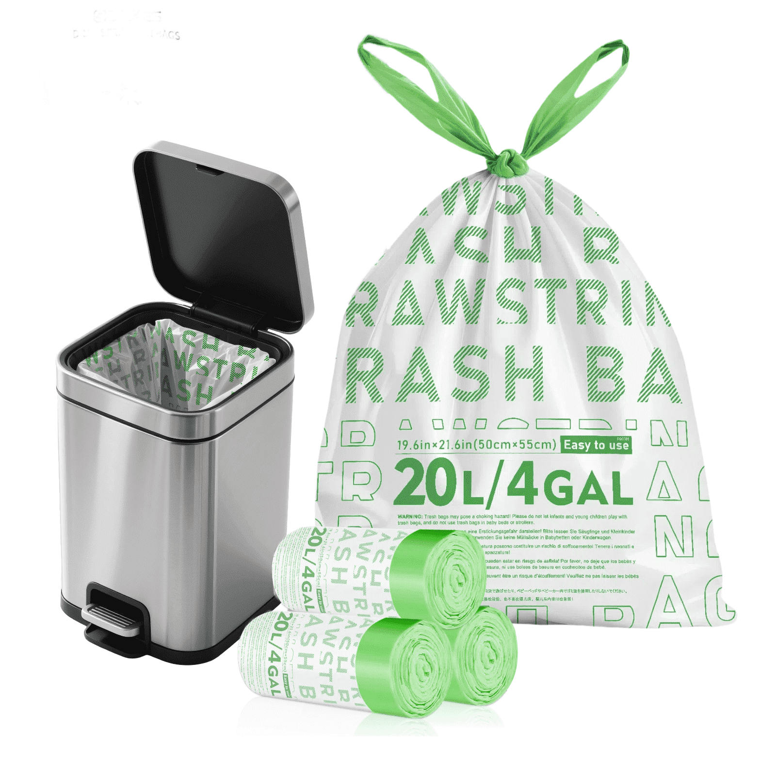 XUXRUS 4 Gallon Drawstring Trash Bags,Tear-Free White Garbage Bags ...