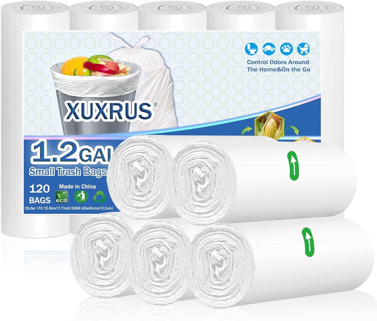 XUXRUS 5 Liter Compact Trash Bags (1.2 Gallon) White Trash Can Liners ...