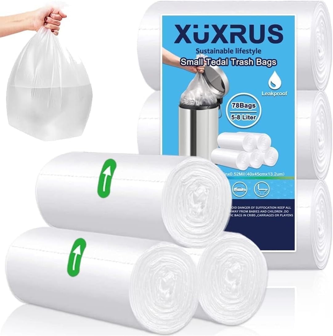 XUXRUS 5l Small Clear Plastic Bin Bags 78 Counts Strong Wastebasket ...