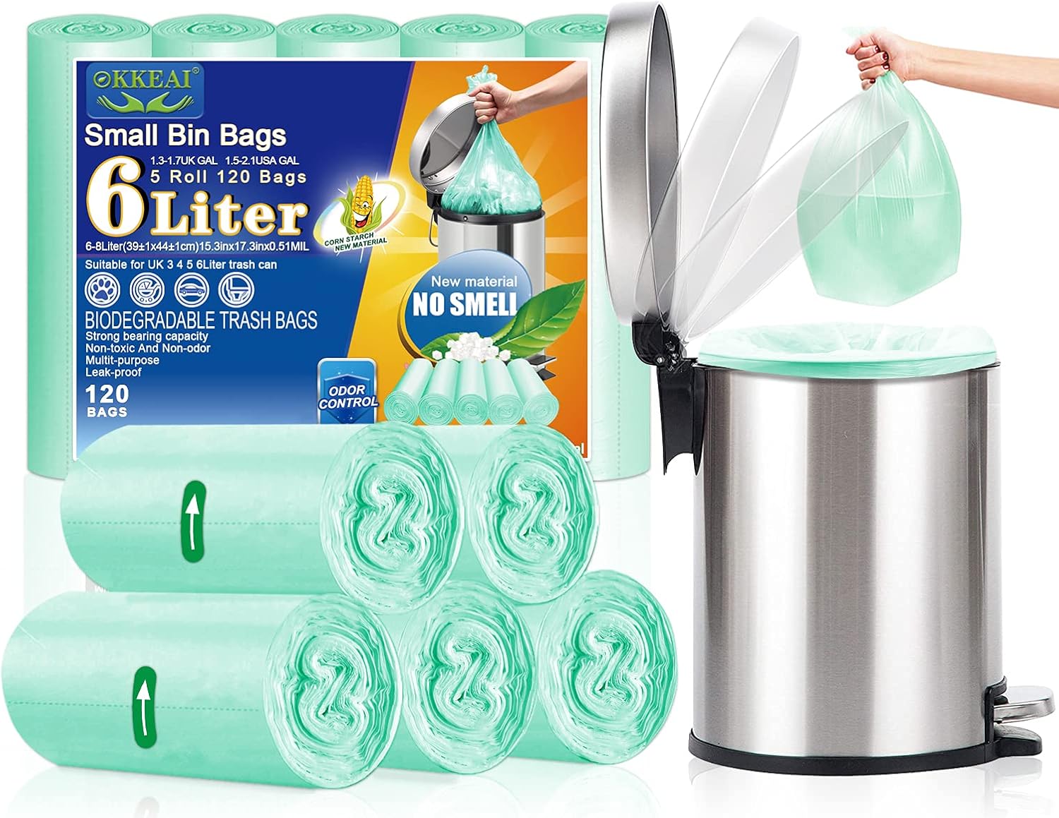 XUXRUS 6 Liter Small Bin Liners Food Waste Bags Pedal Plastic Trash ...