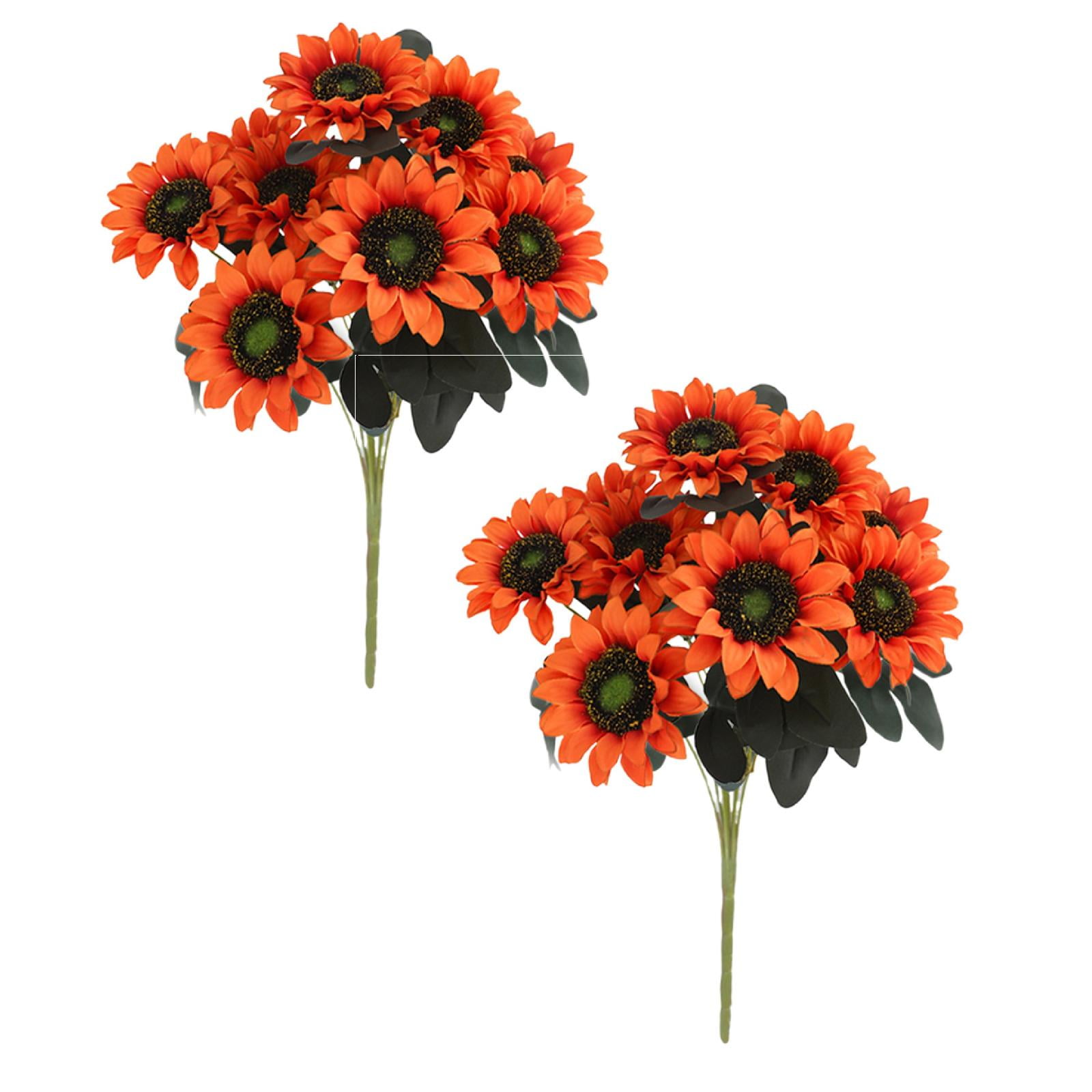 XUYAN 2 Bundles Artificial Sunflowers with Stems and Nine Heads Orange ...