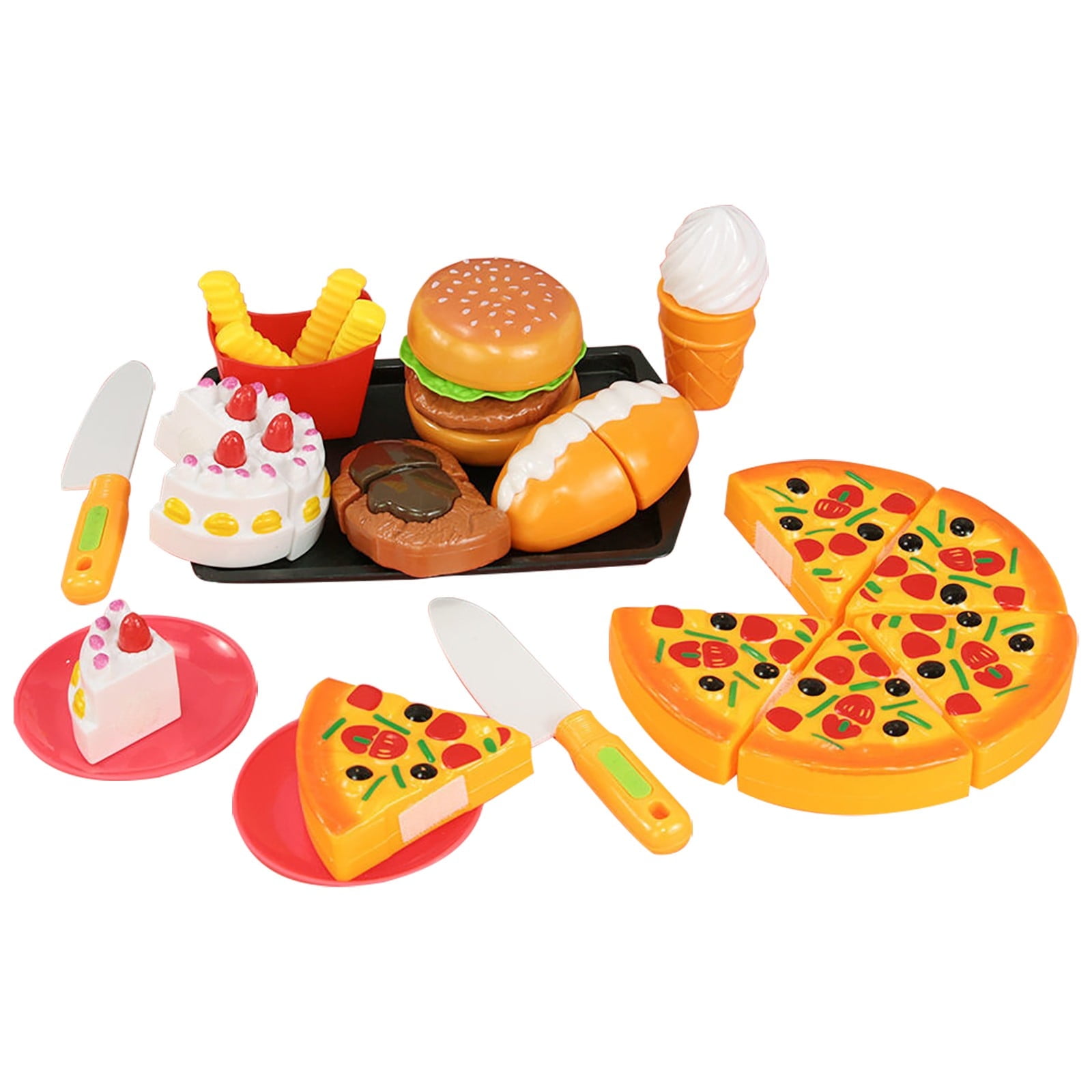XUYAN 20pcs Play Food Set Features Cutting Pizza Ice Toy Birthday Cake Fries Dessert â Pretend ...