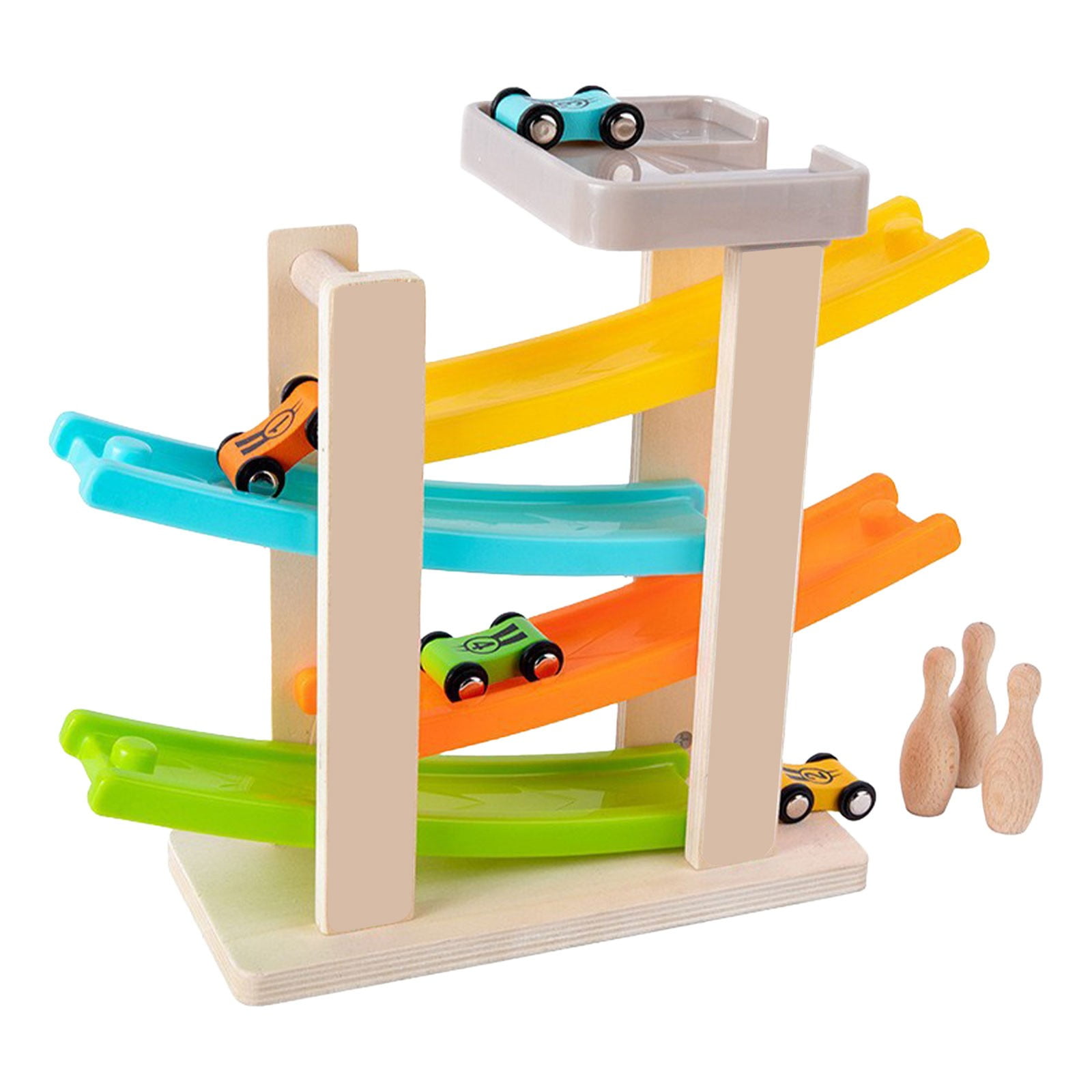 XUYAN Clearance Bowling Slide Car Ramp Fun Wooden 4 Layer Parking Garage for Kids | Educational ...