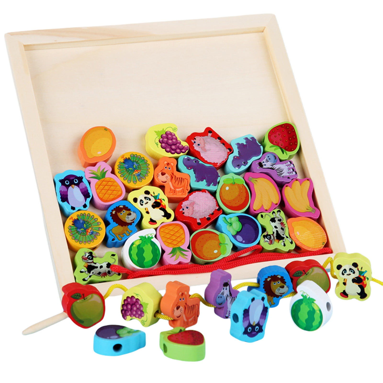 XUYAN Montessori Educational Threading Toys Wooden Stringing Farm ...