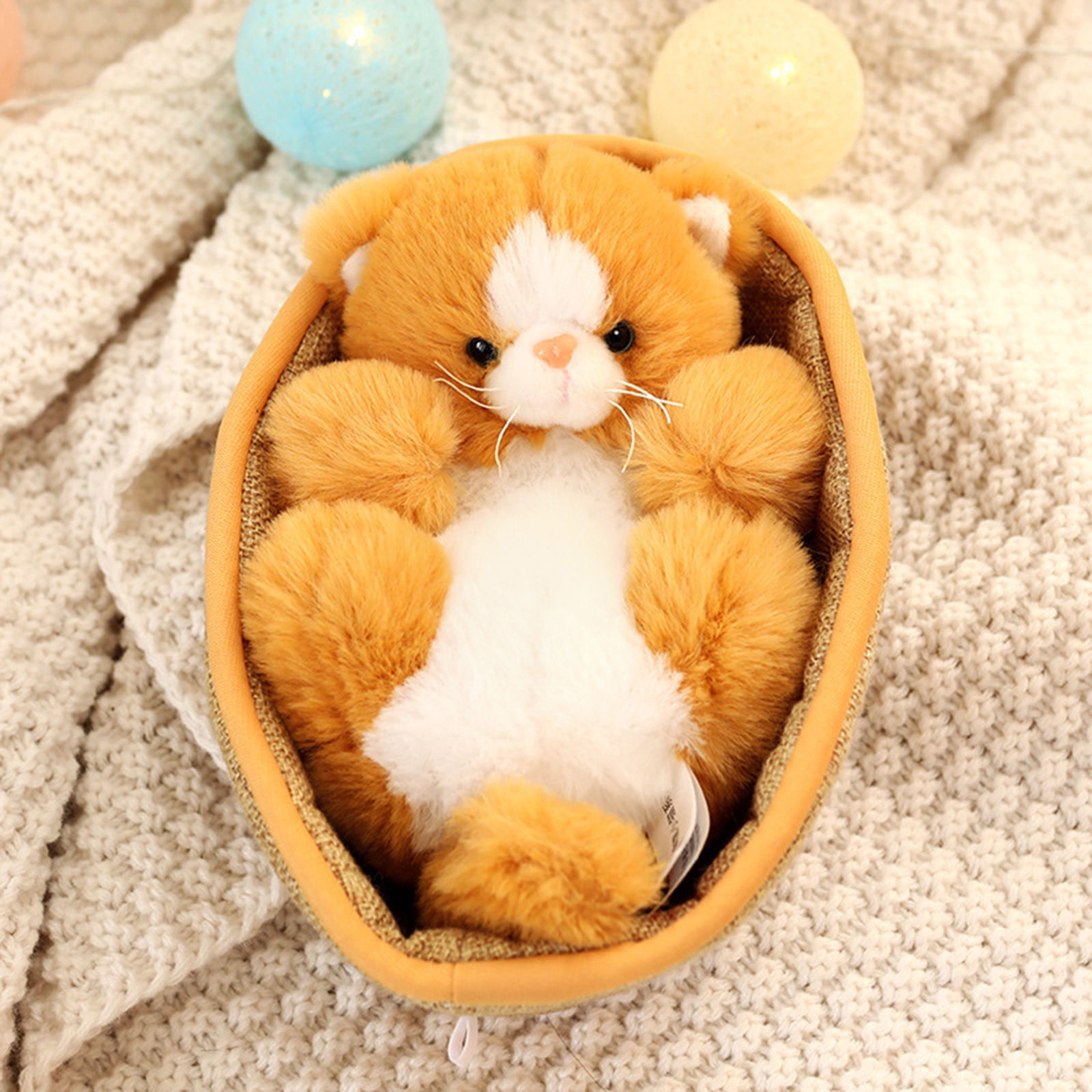 XUYAN Nice Stuffed Realistic Cats In Basket Doll Toy Mini Woven Cat ...