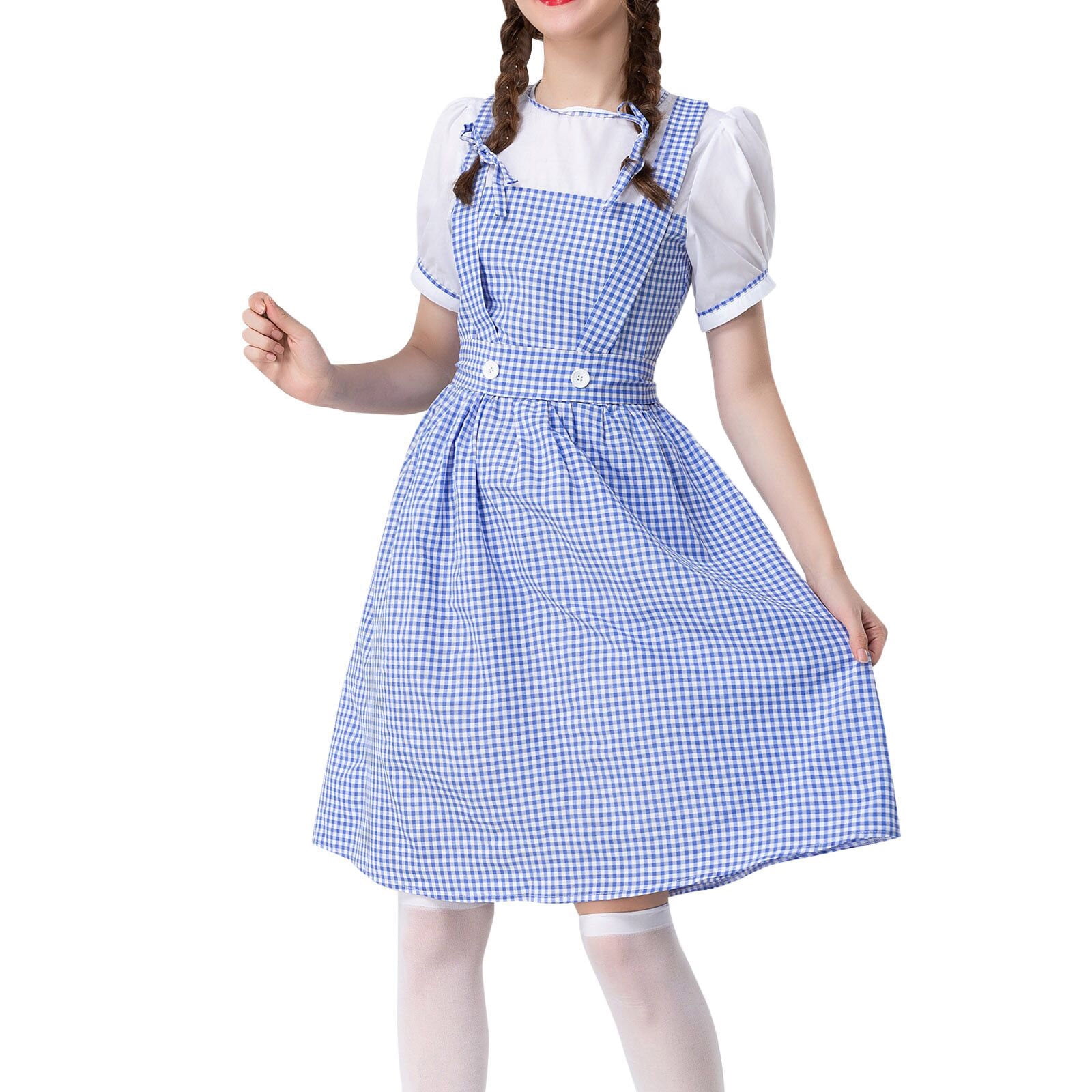 XVJRHAK Swing A Line Dress Women Plaid Print Short Sleeve Cosplay ...