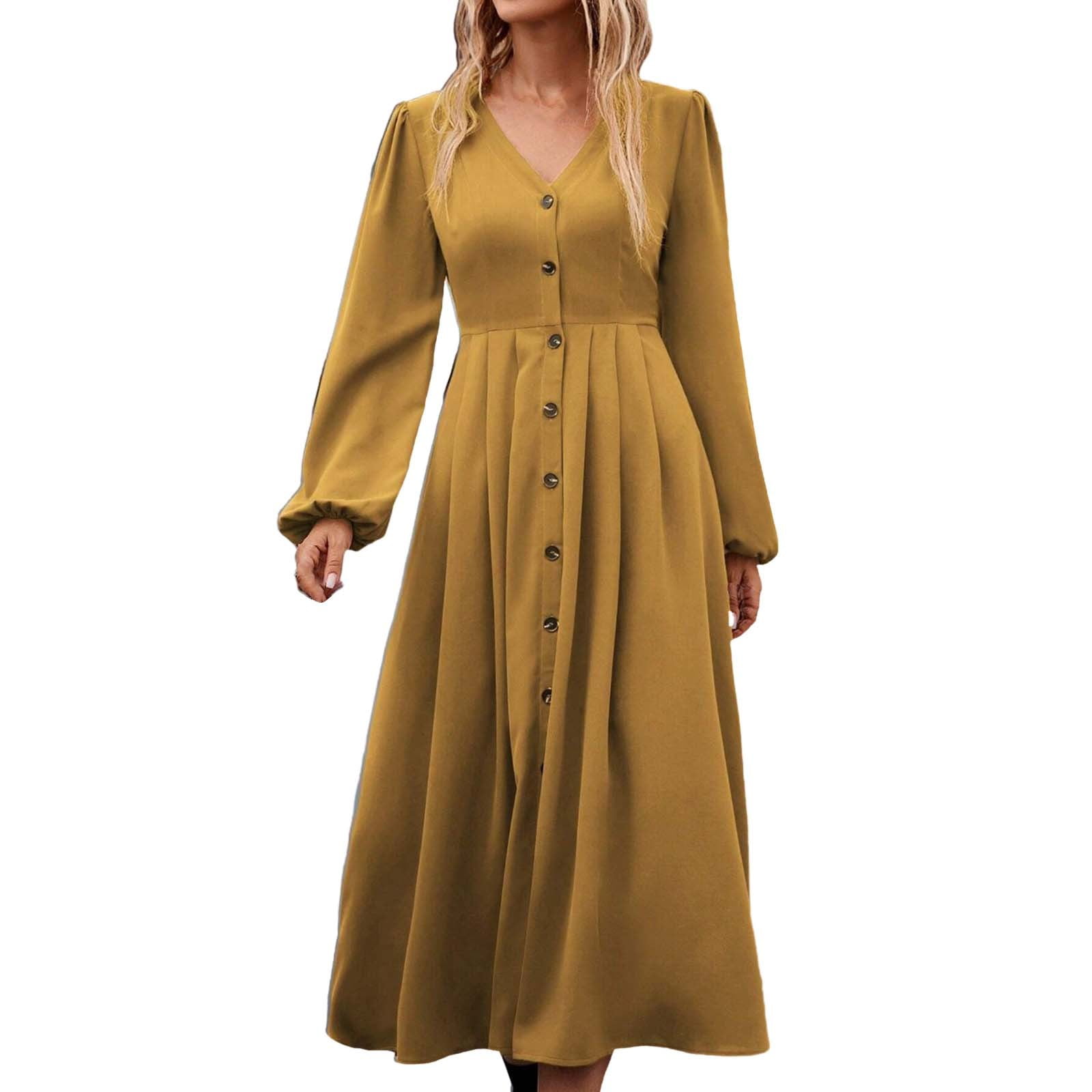 XVJRHAK Women Summer Dresses Womens Elegant V Neck Long Sleeve High ...