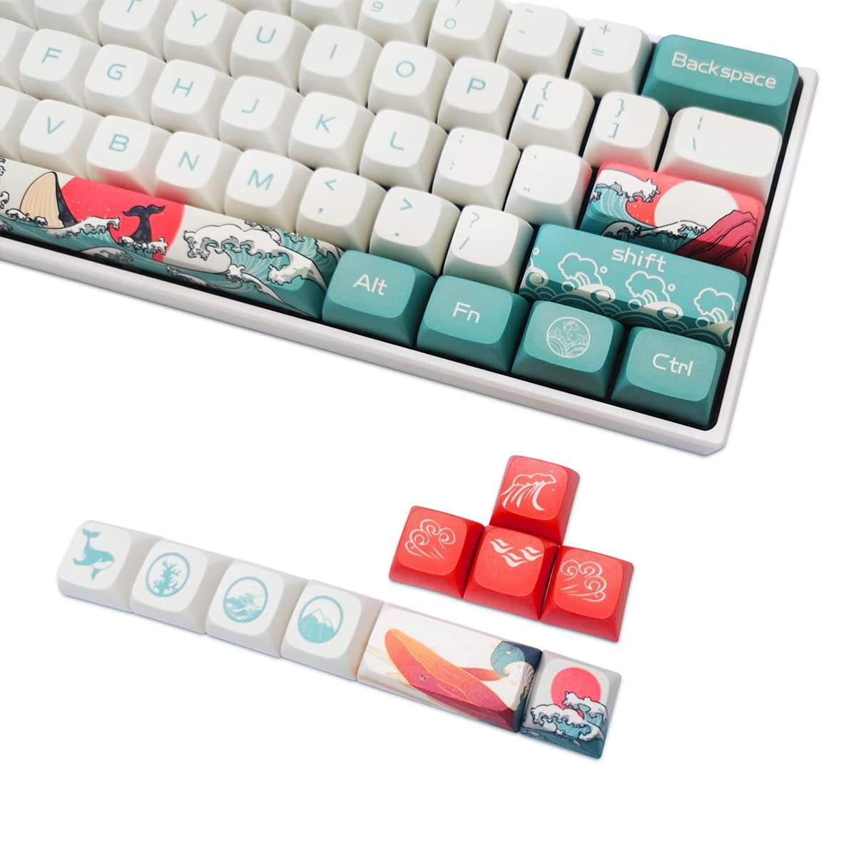 XVX PBT Keycap Japanese Ukiyo-e Coral Sea Style, Full 108 Key Custom ...