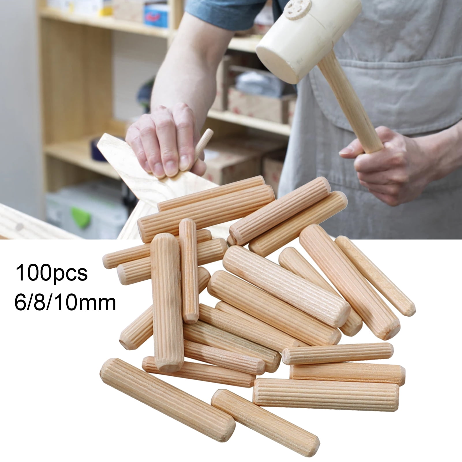 XWQ 100Pcs 6/8/10mm Wooden Dowel Pins Fluted Sturdy Construction ...