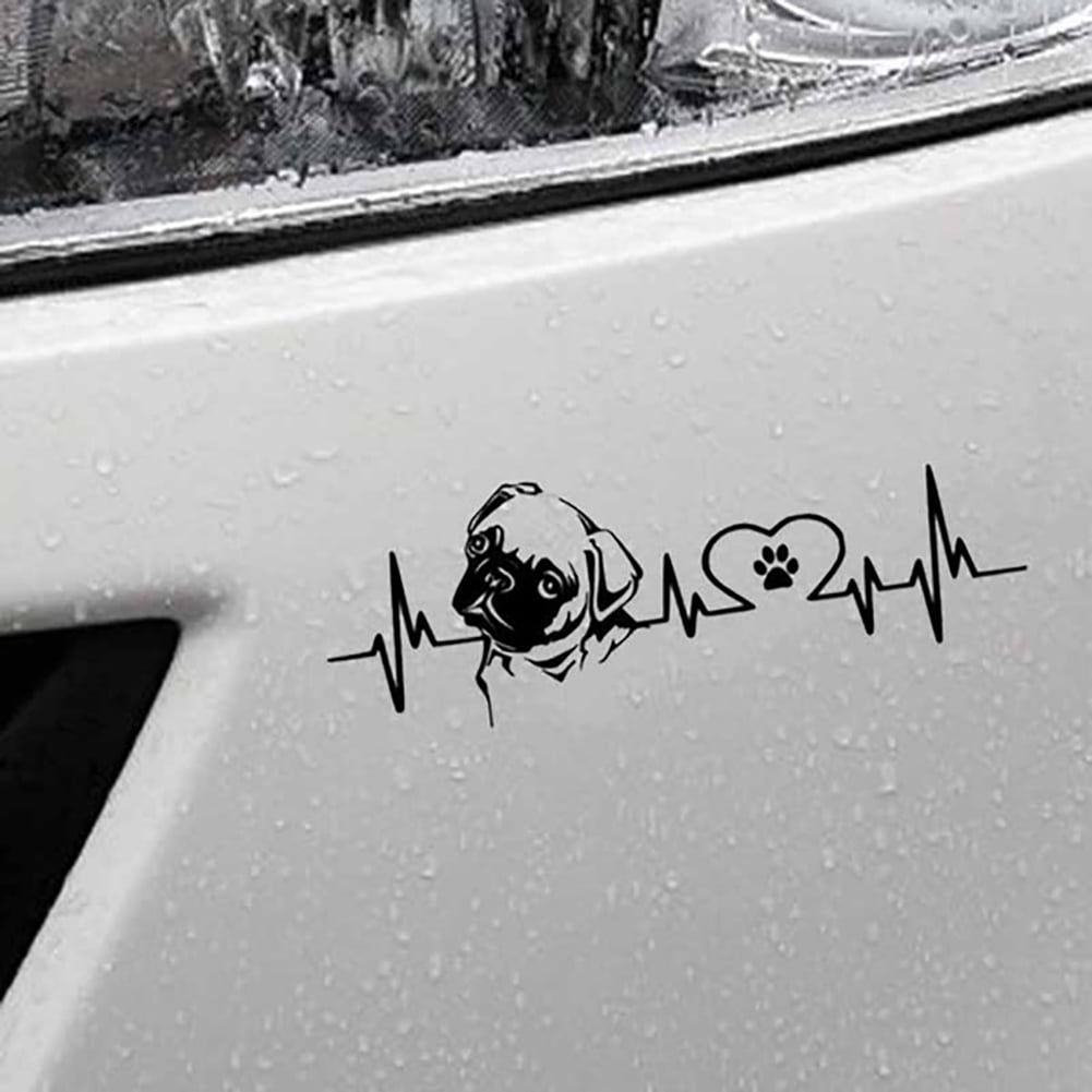 XWQ Lovely Pug Dog Heartbeat Reflective Car Vehicle Body Window Sticker ...