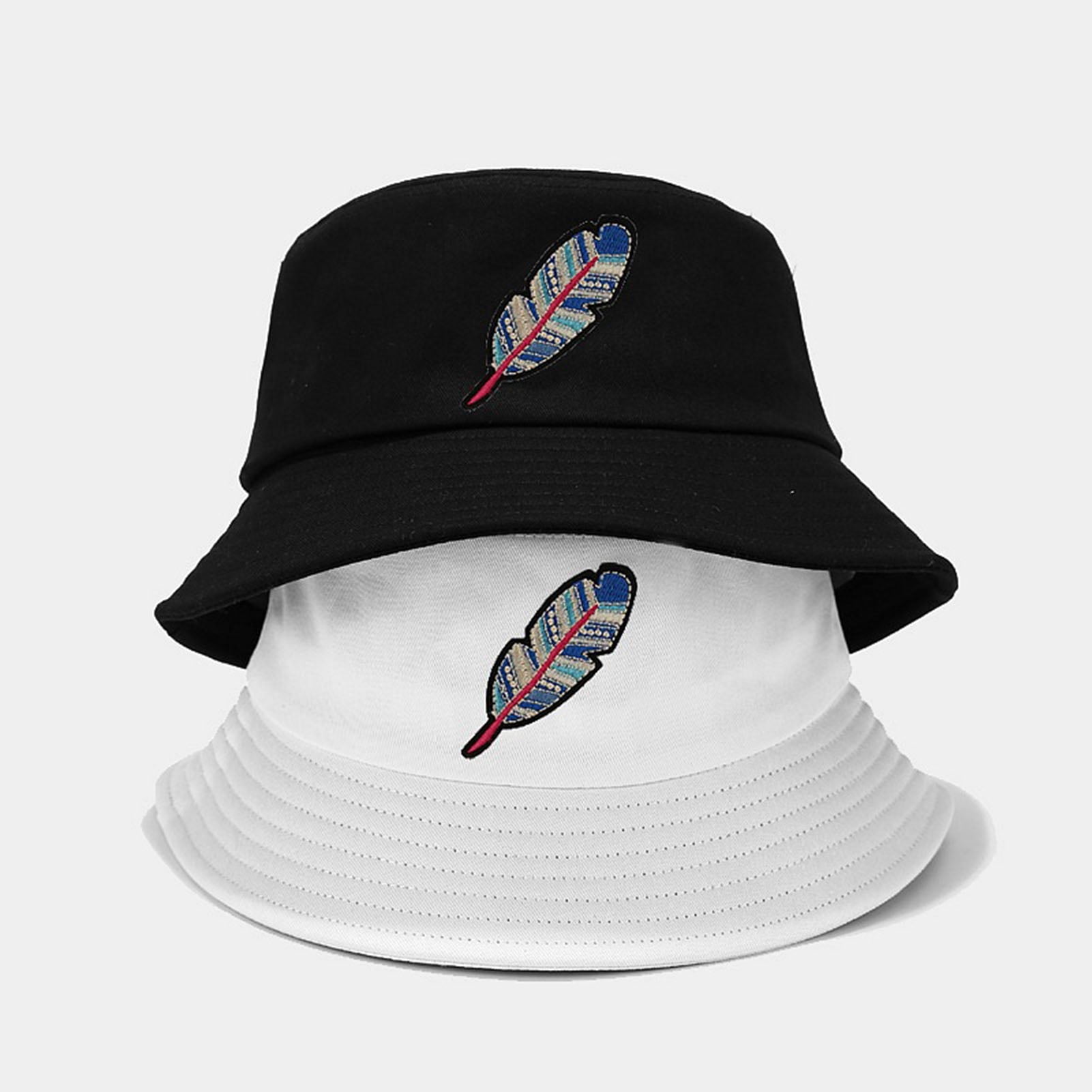 XWQ Retro Feather Pattern Bucket Hat Unisex Sunscreen Spring Outdoor ...