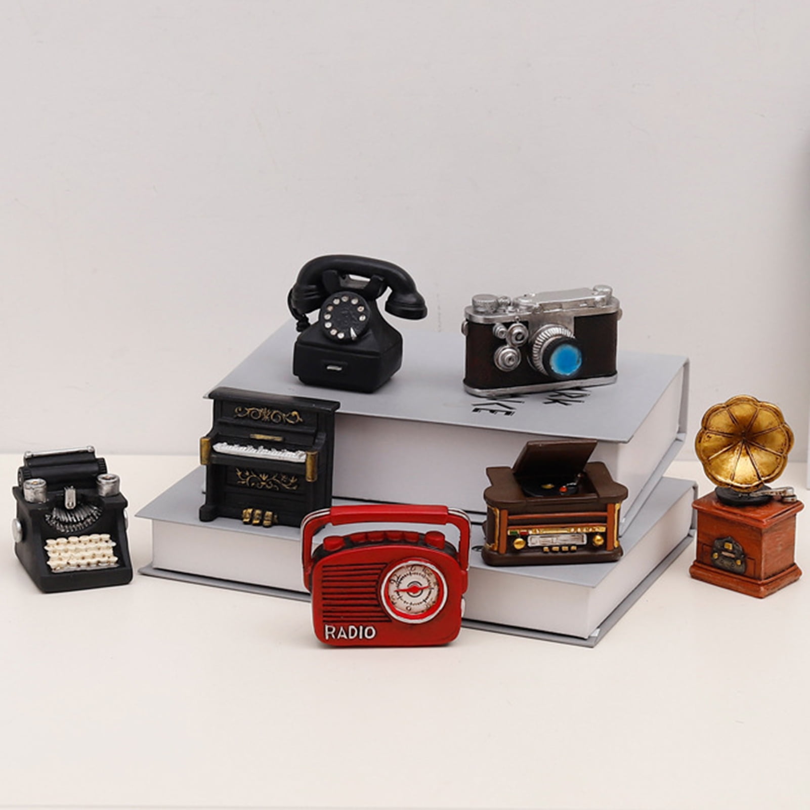 XWQ Retro Mini Figurines Display Mold Resin Phone Camera Typewriter ...