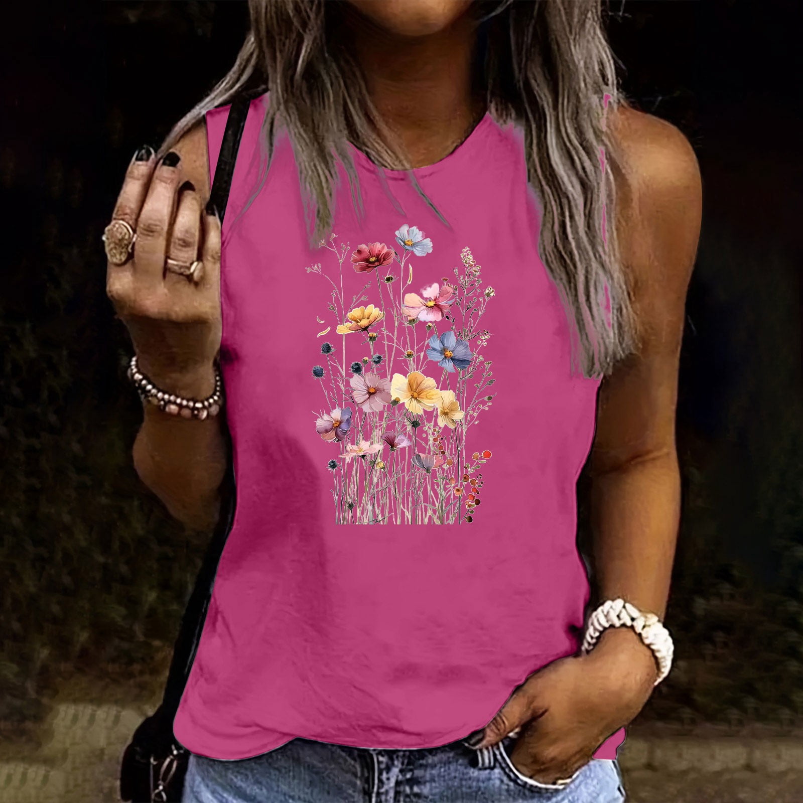 XWSHYW Blouses for Women Trendy Sleeveless Floral Print Lightweight ...
