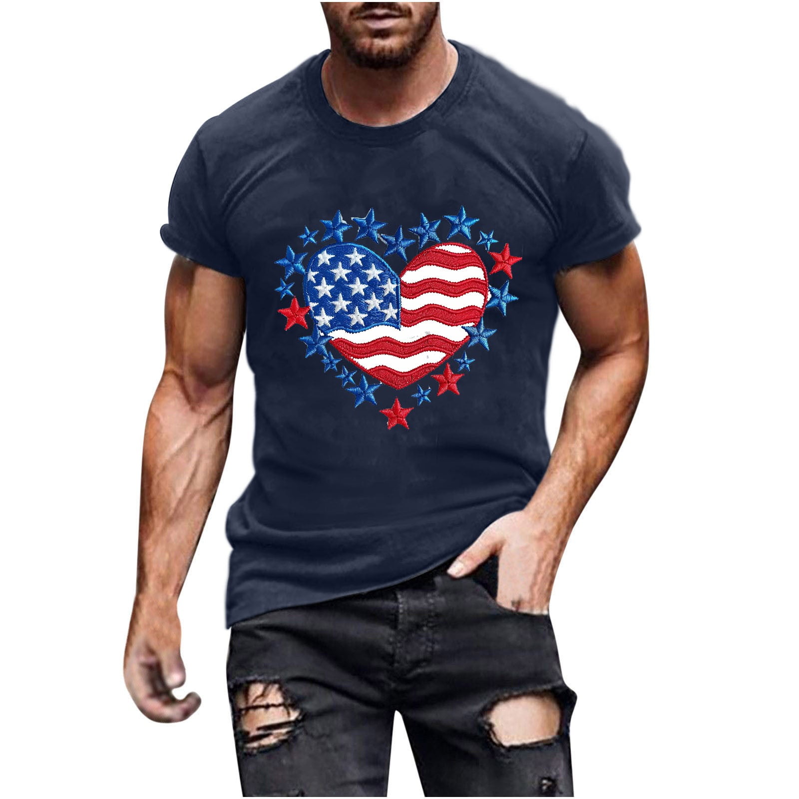 XWSHYW Mens Basic T Shirts Trendy Crew Neck Short Sleeve Patriotic T-Shirts Comfort Loose Fit ...