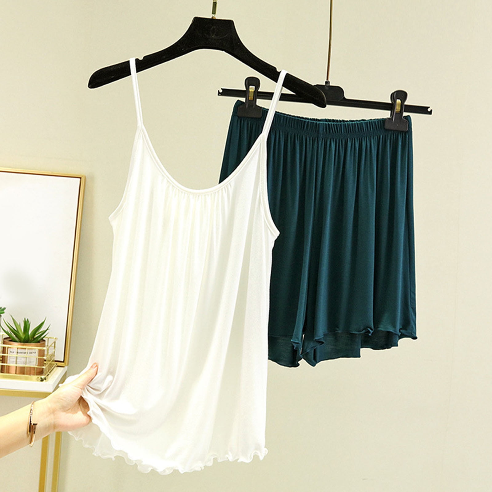 XWSHYW Pajamas for Women Oversized Solid Color Cami Pajamas Sets ...