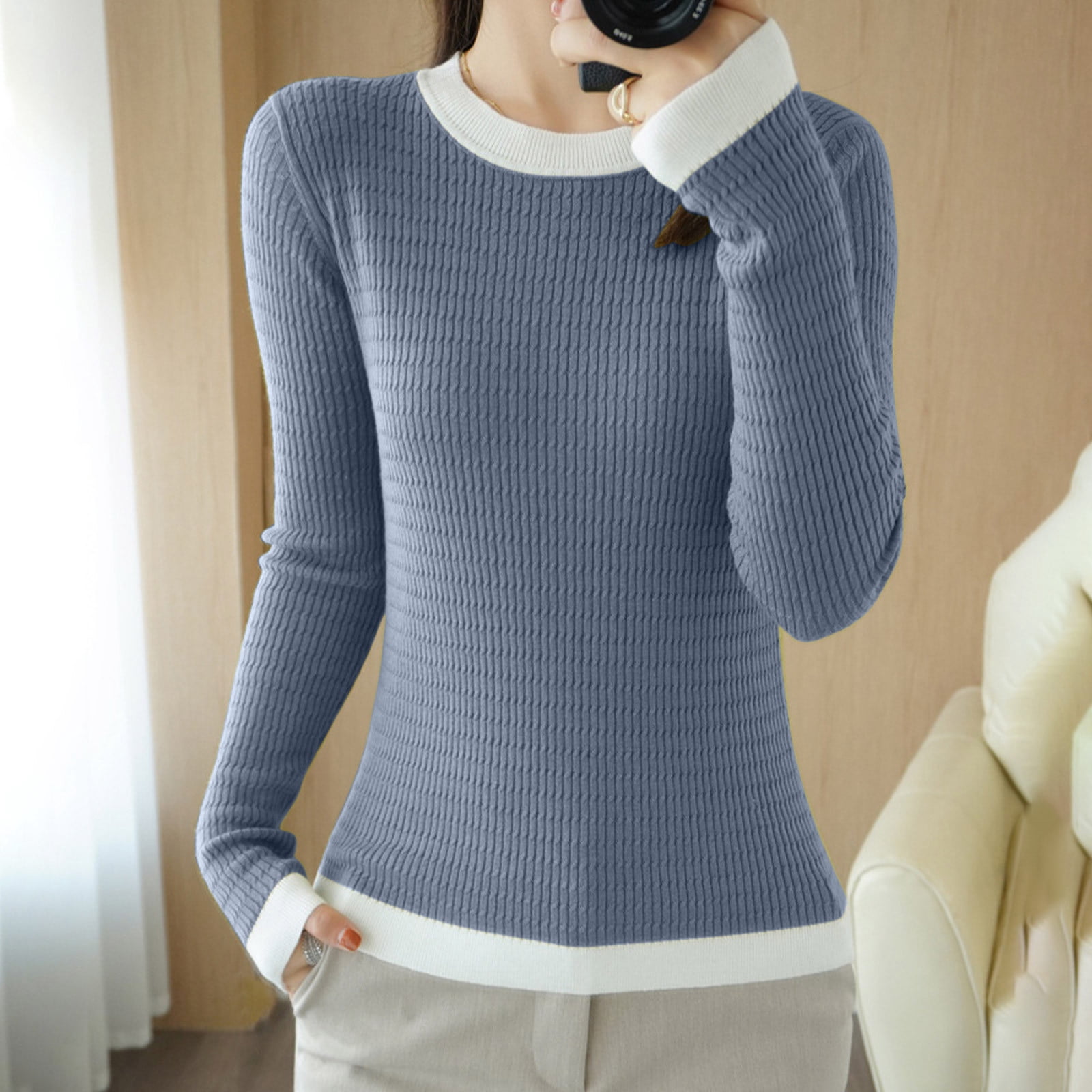 XWSHYW Women Sweaters Fashion Solid Color Long Sleeve Cardigan Sweater ...