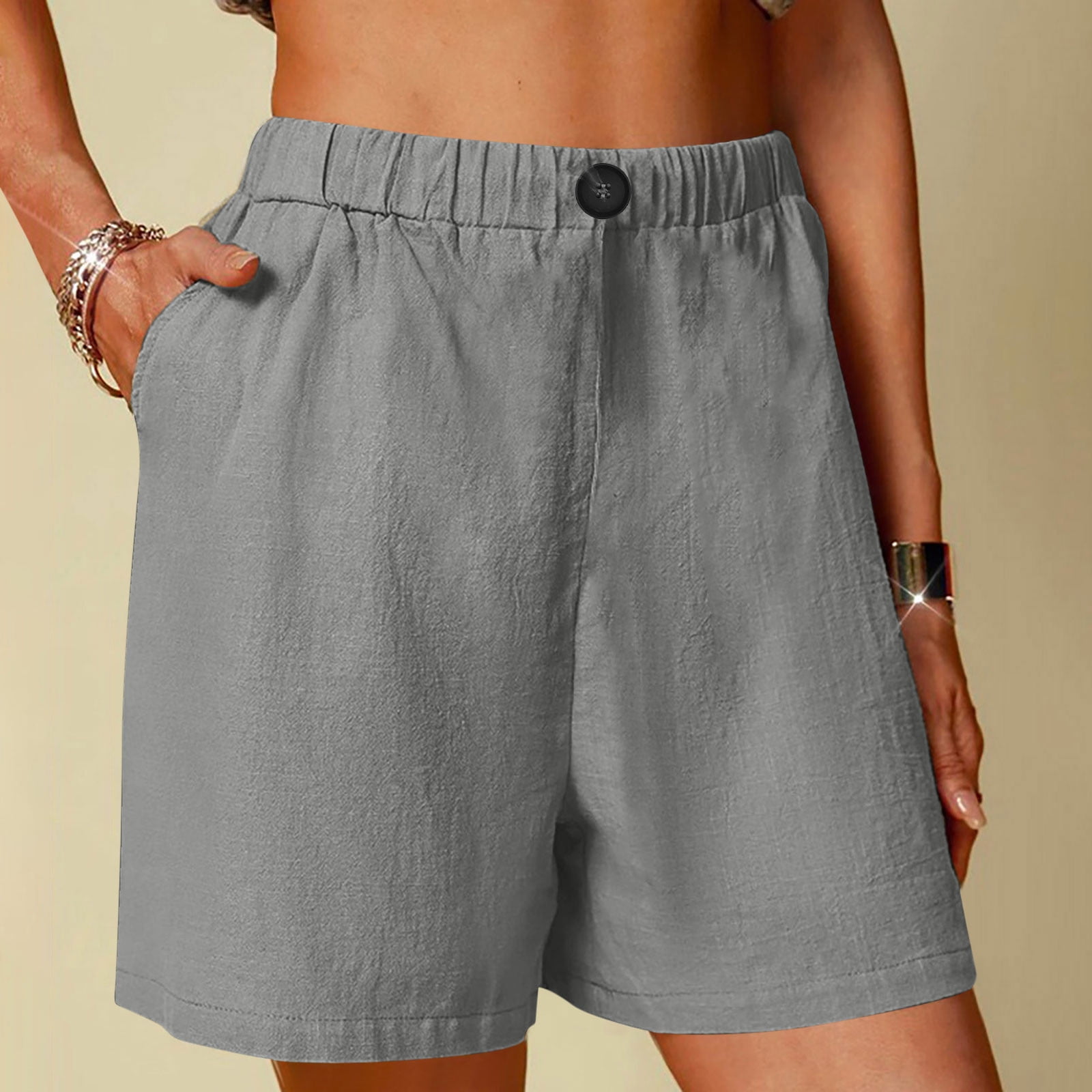 XWSHYW Summer Savings Clearance Women's Shorts Cotton and Linen Solid Color Lightweight Board ...