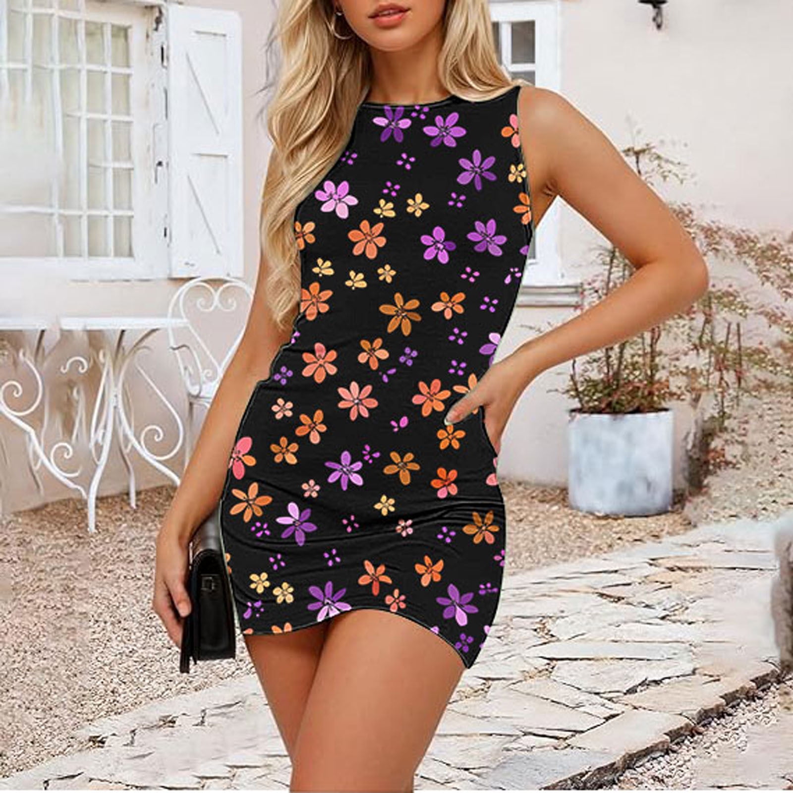 XWSHYW Women Dresses Clearance Under $10 Sexy Sleeveless Slim Fit Beach ...