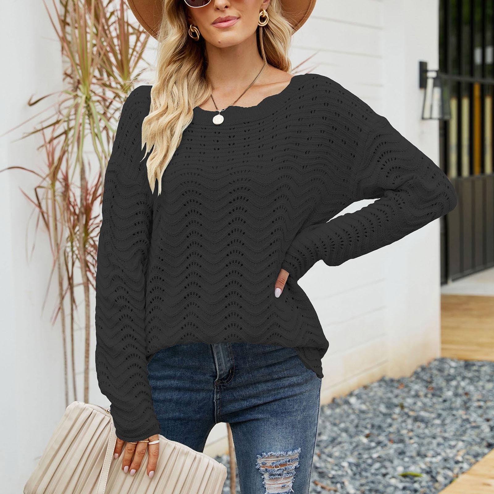 XWSHYW Women'S Sweaters Plus Size Solid Color Long Sleeve Sweaters ...