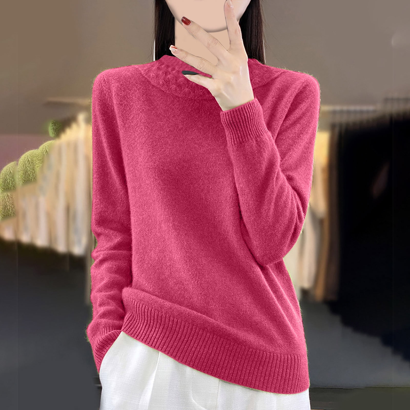 XWSHYW Women Sweater Plus Size Solid Color Long Sleeve Sweaters Casual ...