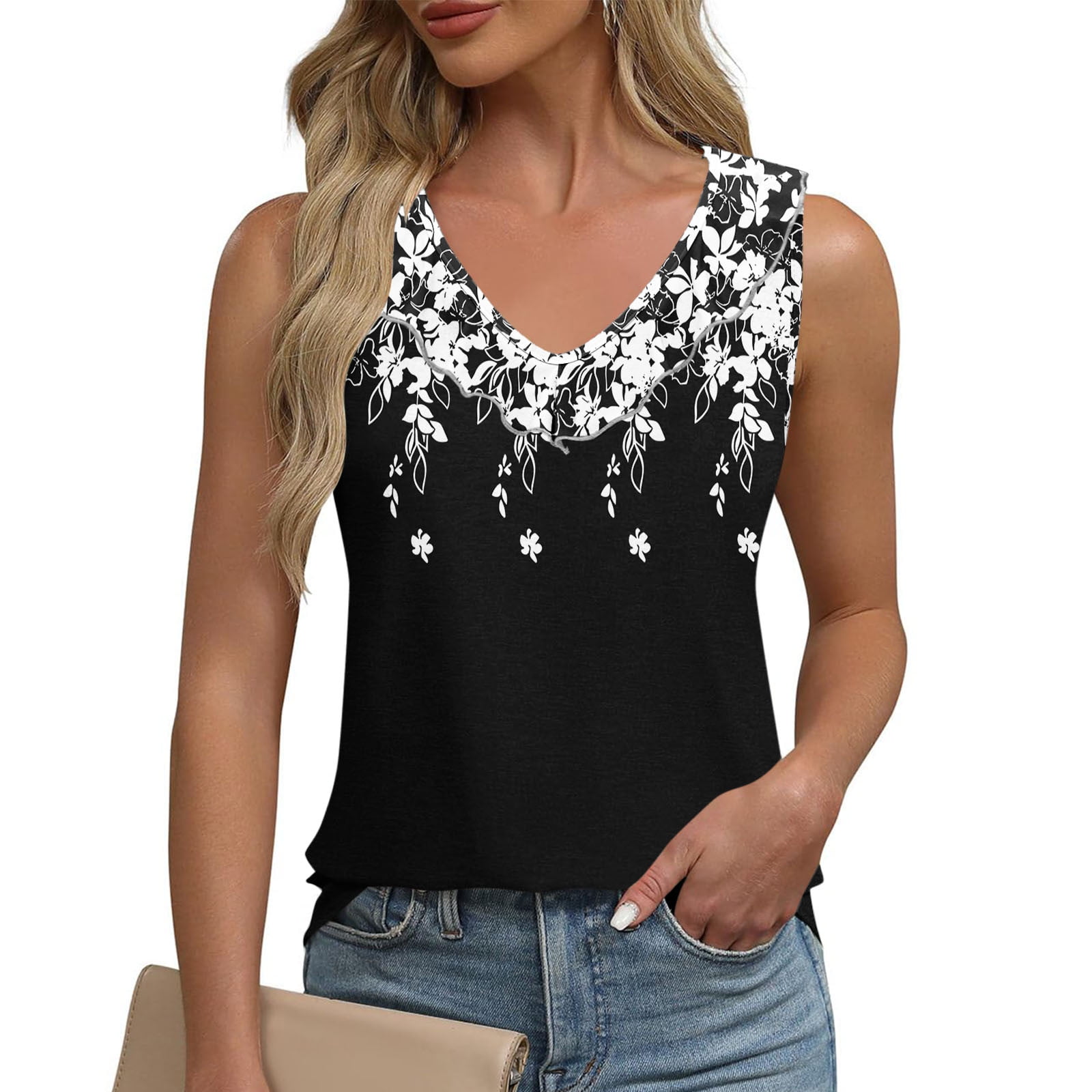 XWSHYW Womens Clothes Clearance Summer Floral Print V-Neck Camisole ...