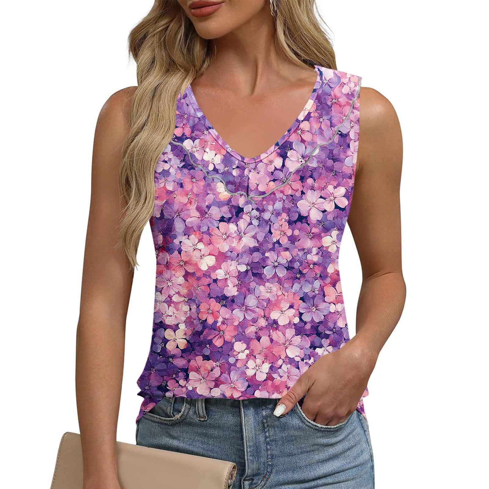 XWSHYW Womens Clothes Clearance Summer Floral Print V-Neck Camisole ...
