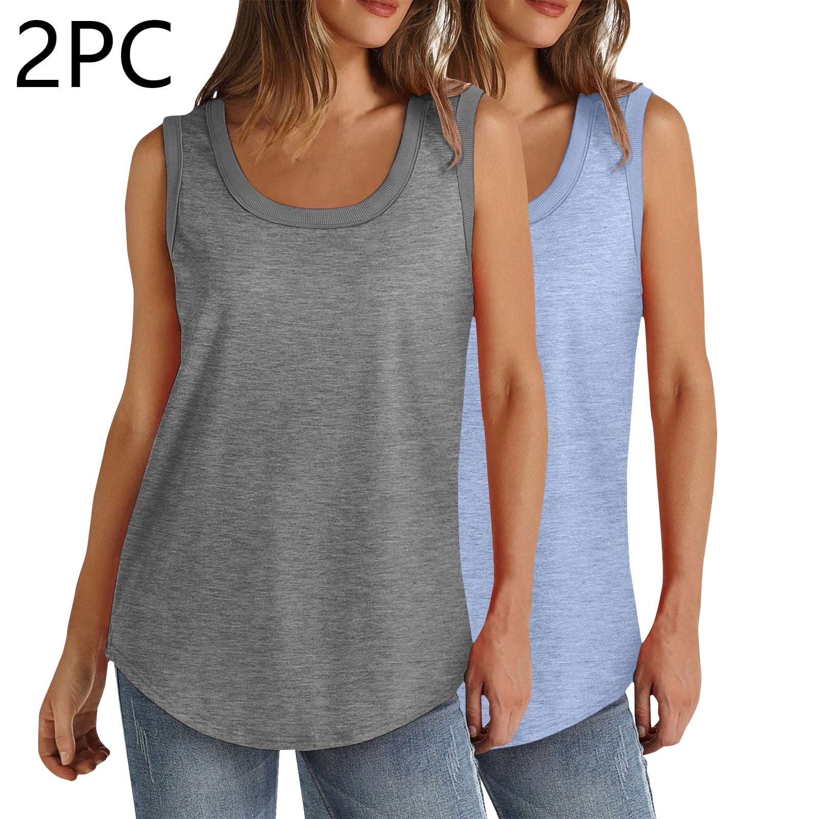 XWSHYW Womens Clothes Summer Solid Color Sleeveless T Shirts Leisure ...