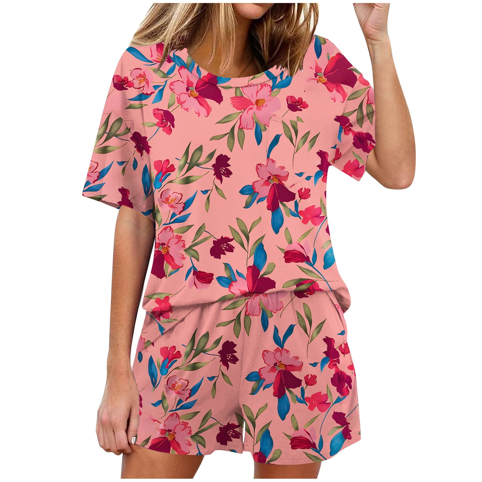 XWSHYW Womens Pajama Sets Fashion Floral Print Lightweight Pajama Sets ...
