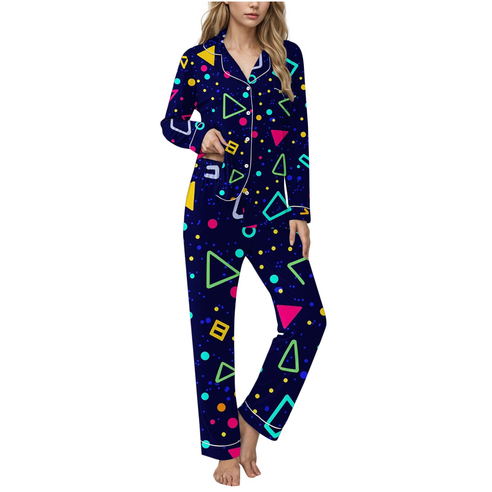 XWSHYW Womens Pajama Sets Plus Size Geometric Print Comfortable ...