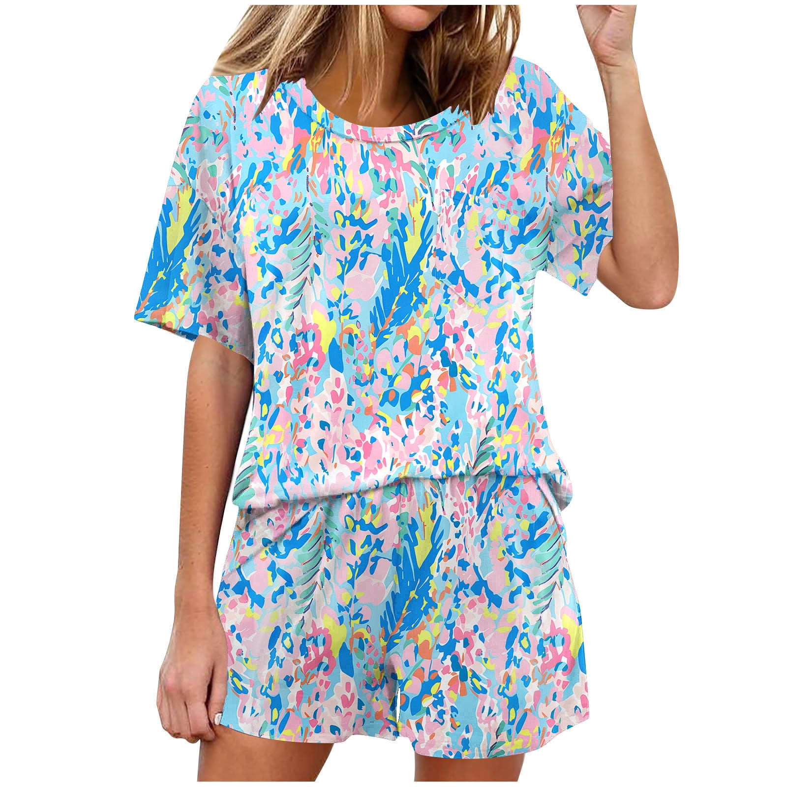 XWSHYW Womens Pajama Sets Summer Floral Print Comfortable Pajamas Set ...