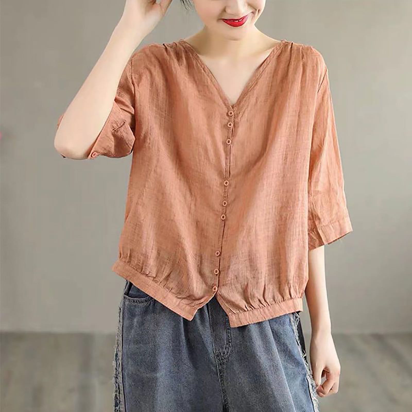 XWSHYW Womens Tops Oversized Tops 3/4 Sleeve Crew Neck Dressy Clothes ...