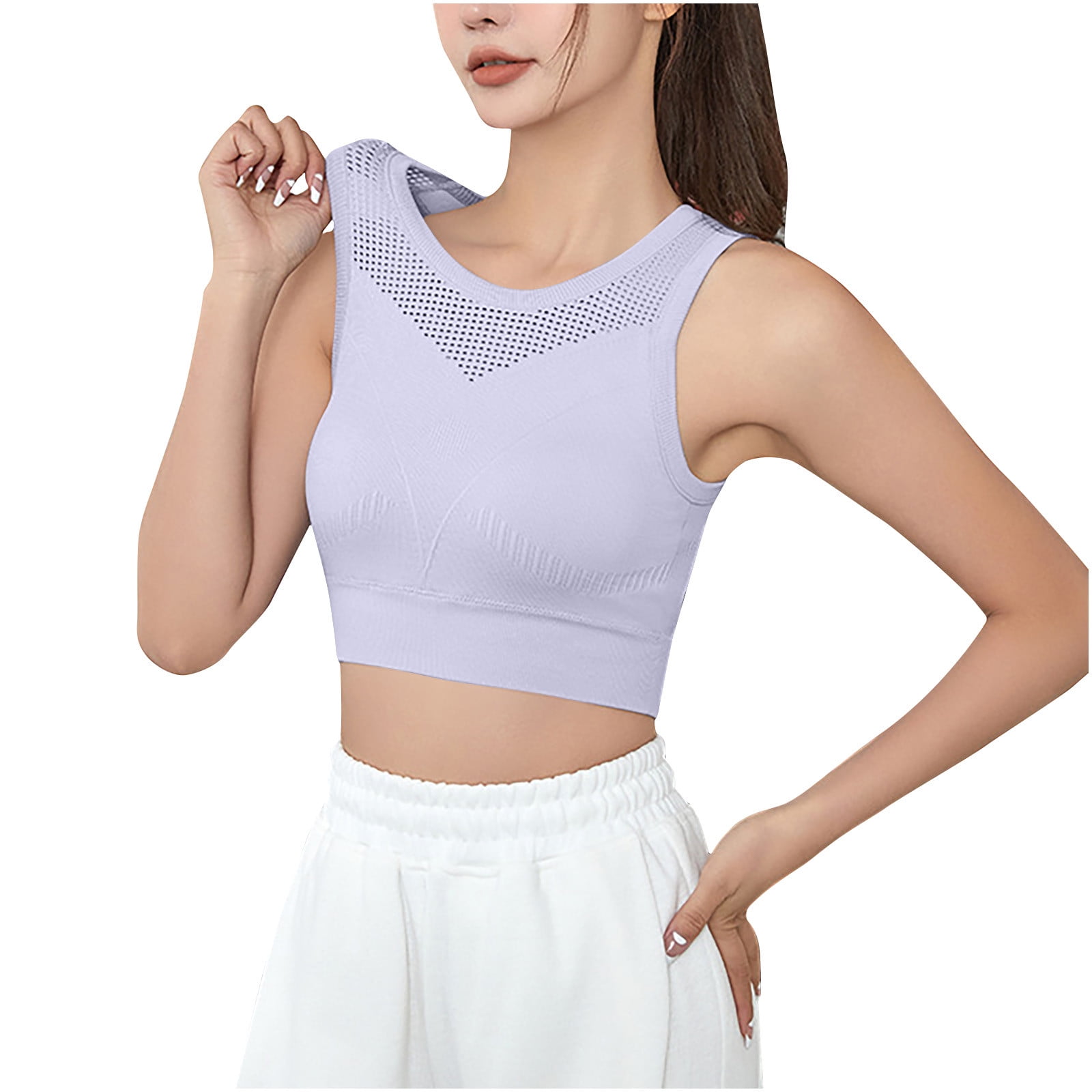 XWSHYW Yoga Bra for Women Slim Fit Solid Color Low Impact Standard ...