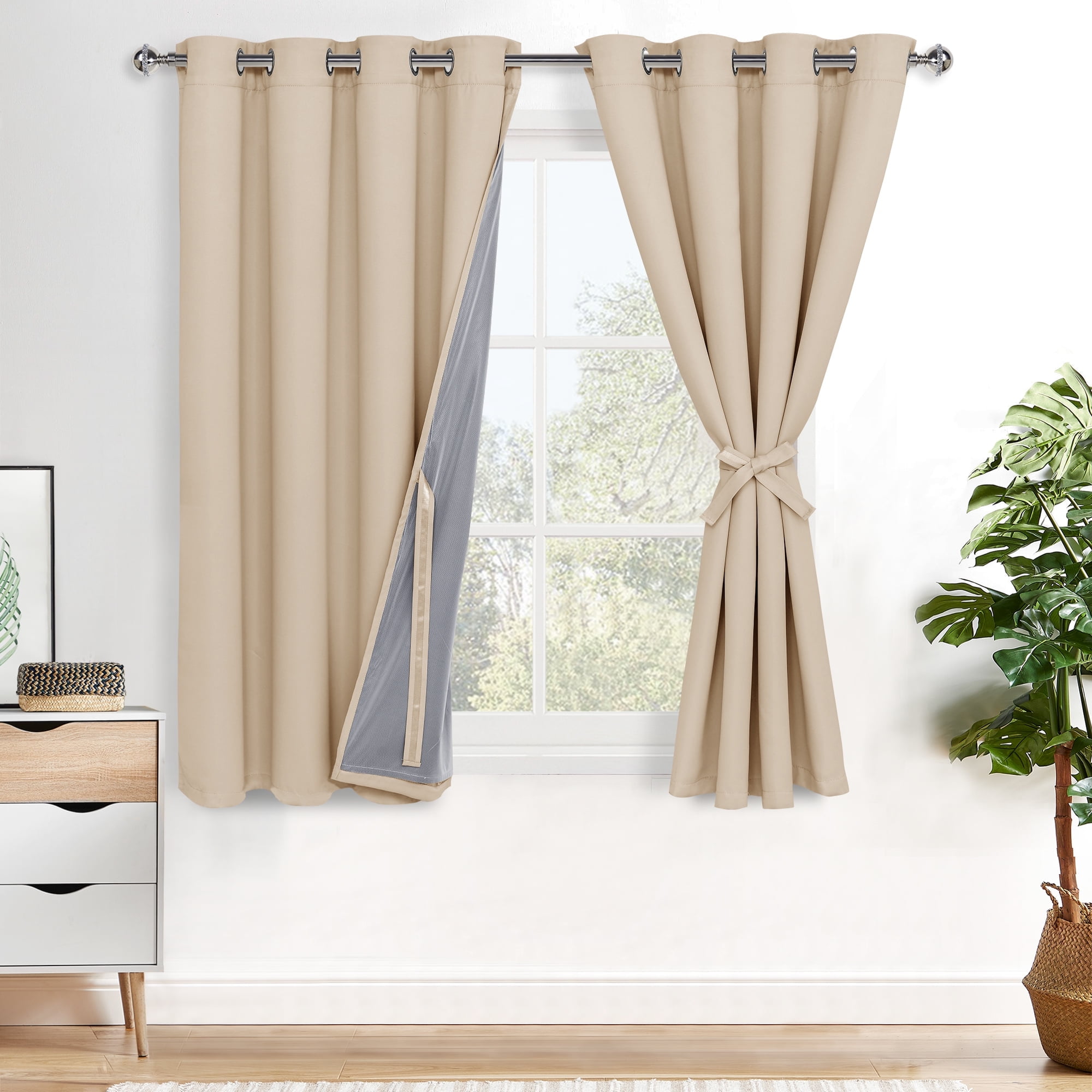 XWZO Biscotti Beige 100% Double Layer Blackout Curtains 45 Inches Long ...
