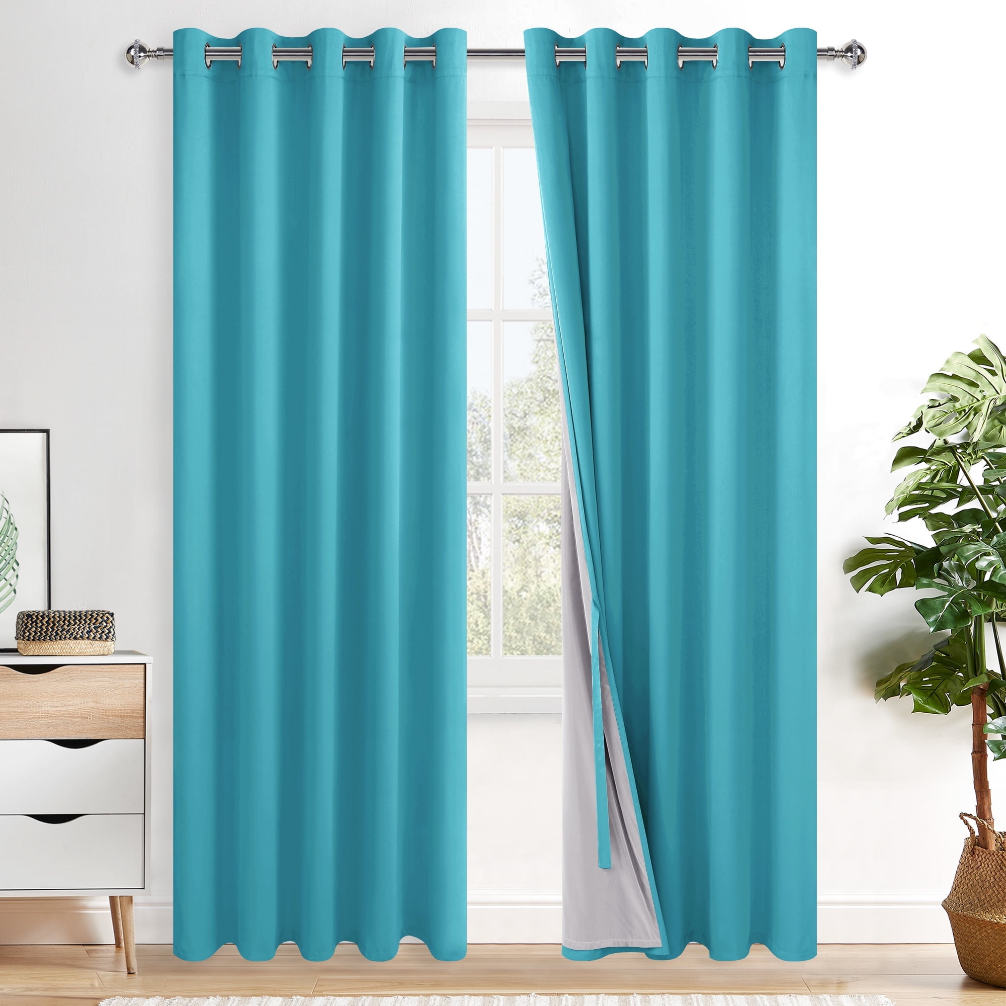 XWZO Turquoise 100% Double Layer Blackout Curtains 84 Inches Long for ...