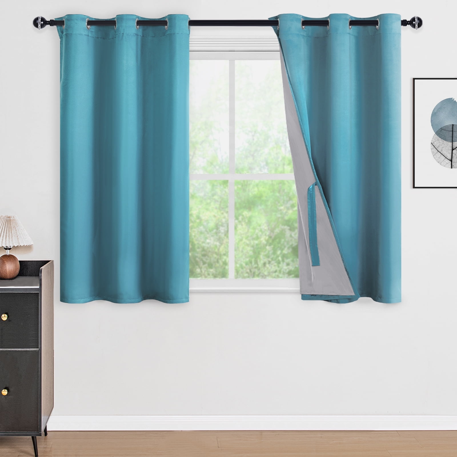 XWZO Turquoise 100% Double Layer Blackout Curtains 45 Inches Long for ...