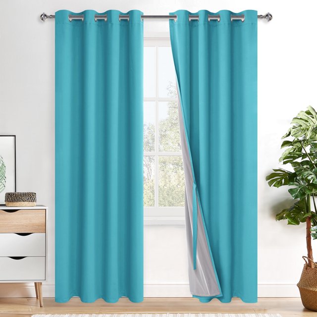 XWZO Turquoise 100% Double Layer Blackout Curtains 95 Inches Long for ...