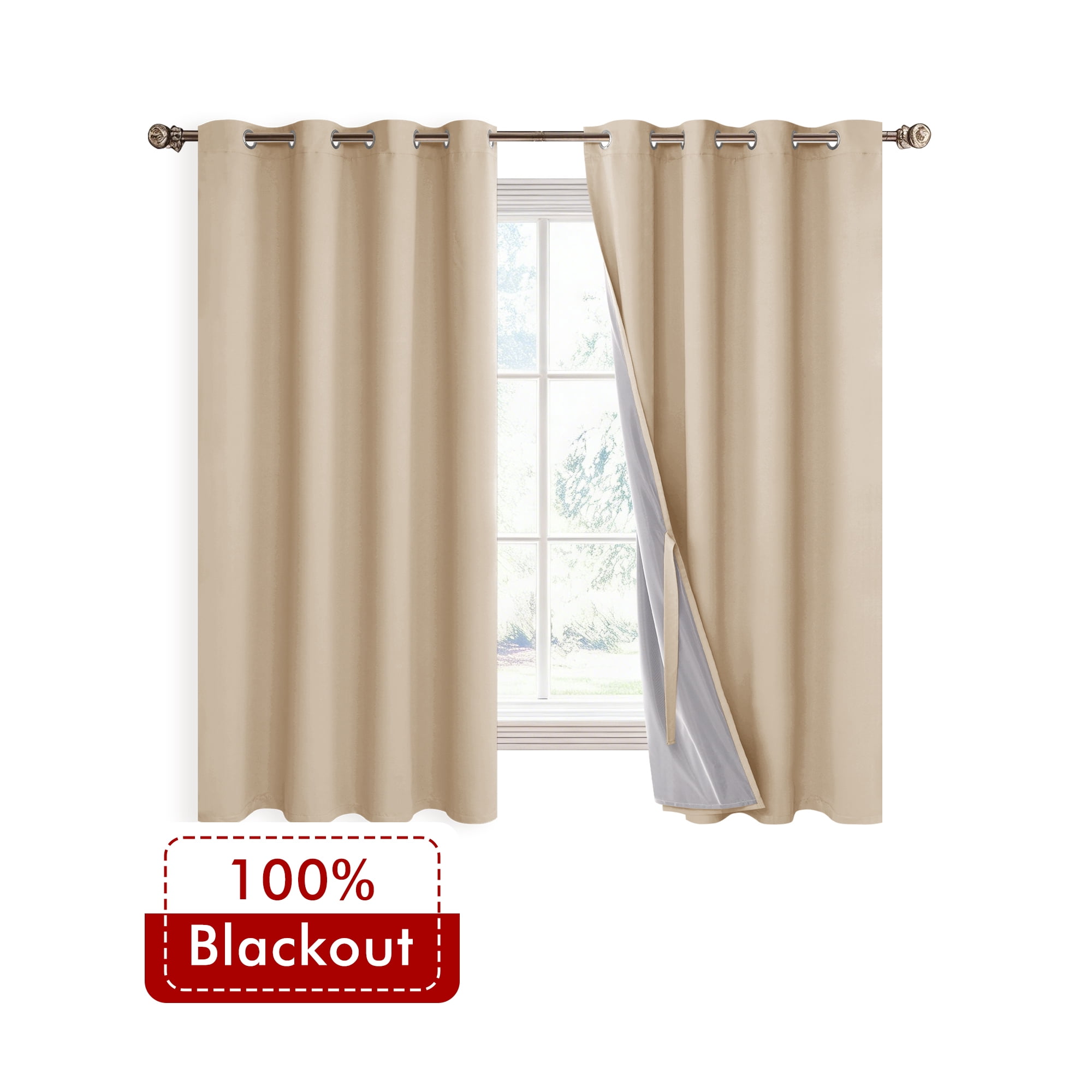 XWZO Beige 100% Blackout Curtains 45 inches Long for Bedroom,Grommet ...