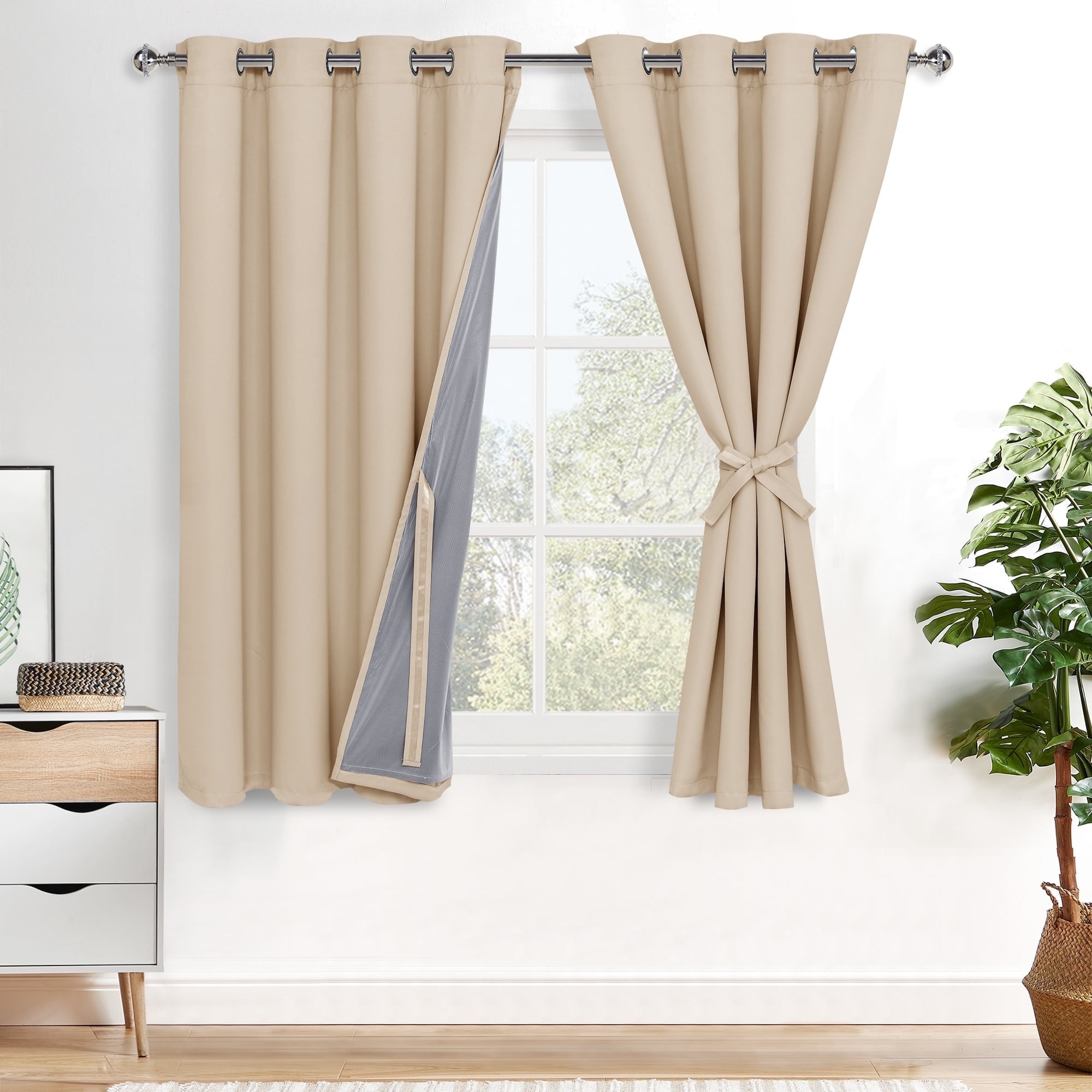 XWZO Beige 100% Blackout Curtains 45 inches Long for Bedroom,Grommet ...