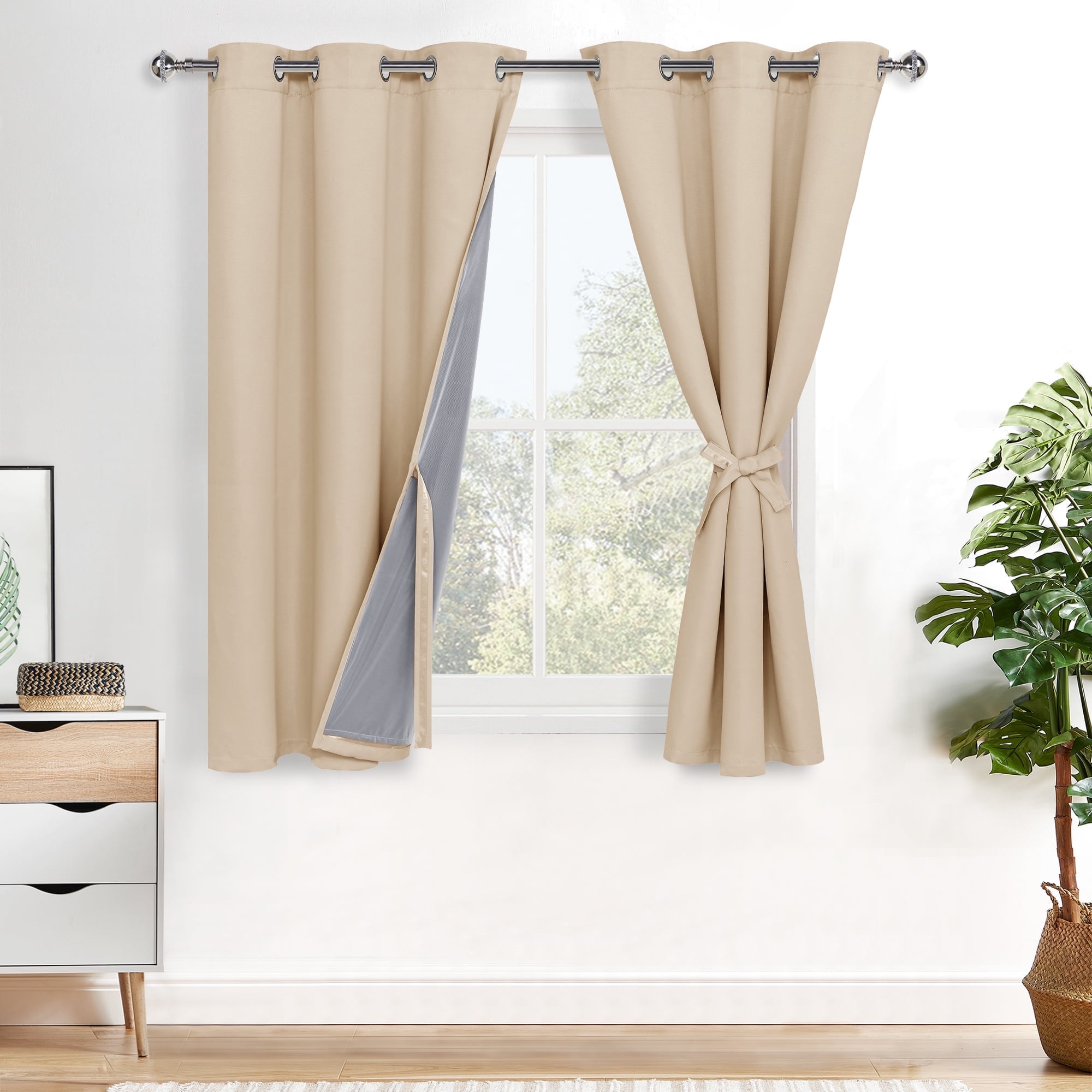 XWZO Biscotti Beige 100% Double Layer Blackout Curtains 45 Inches Long ...
