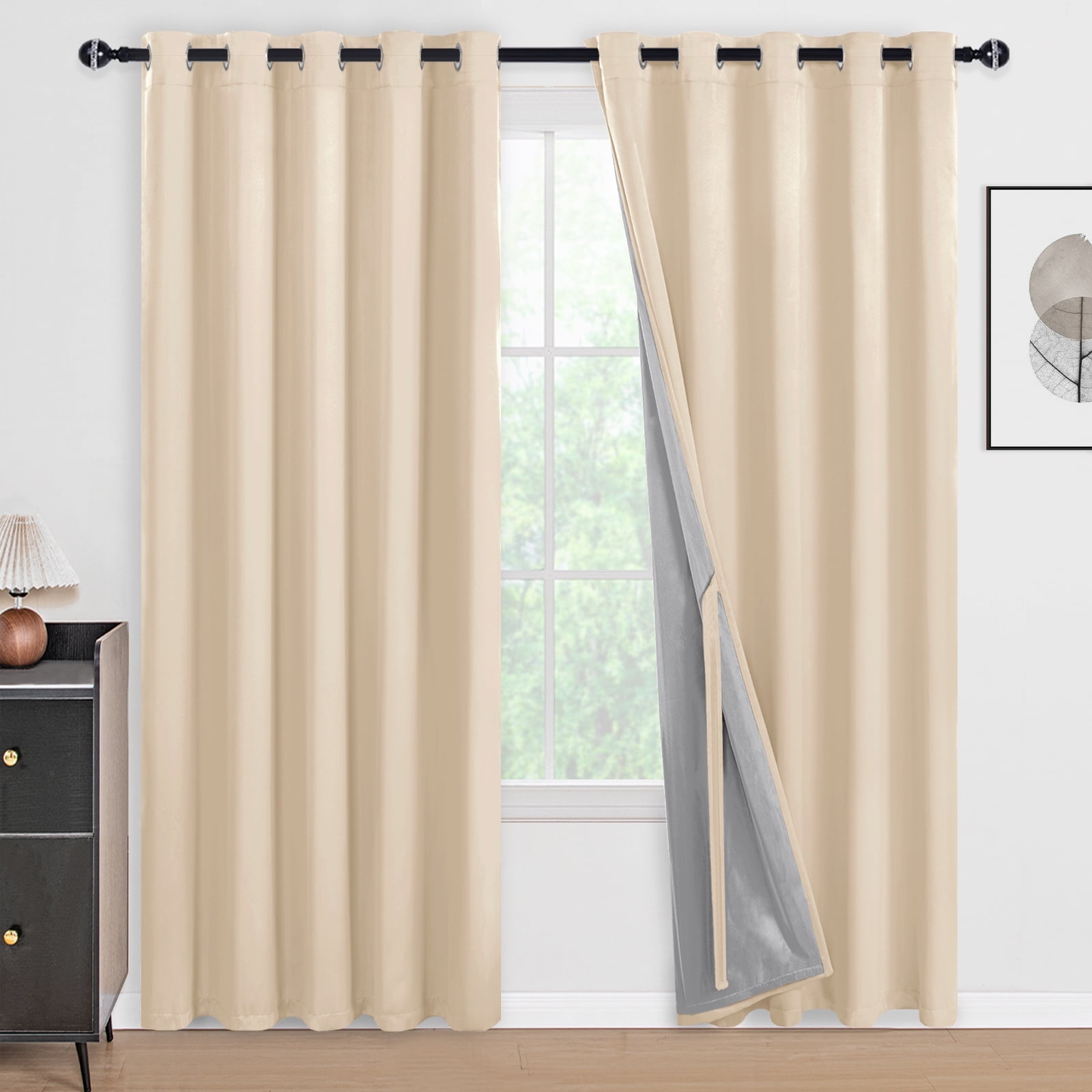XWZO Biscotti Beige 100% Double Layer Blackout Curtains 84 Inches Long ...